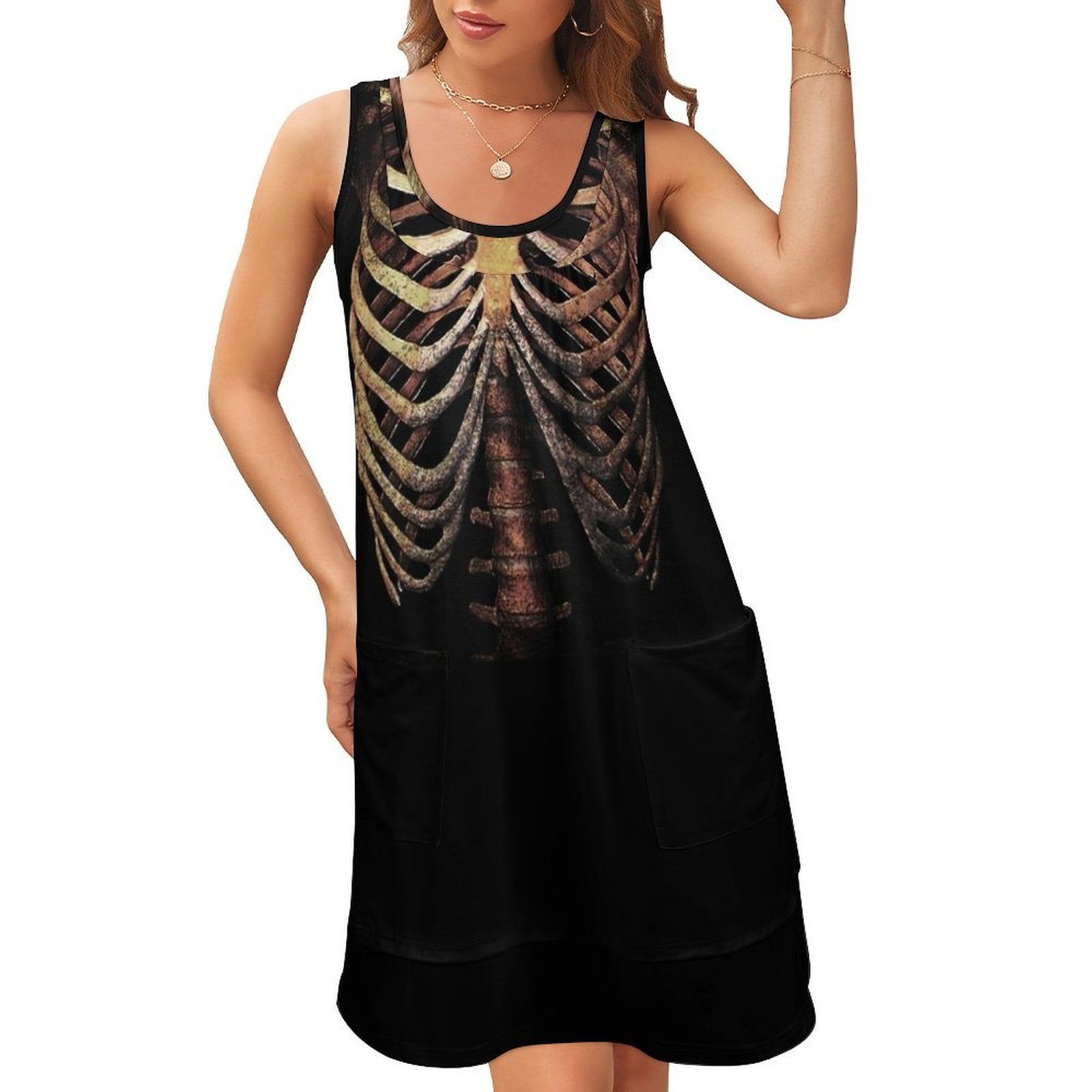 RIB CAGE TEE Sleeveless U-Neck Fake Two Piece Dress women's luxury ...
