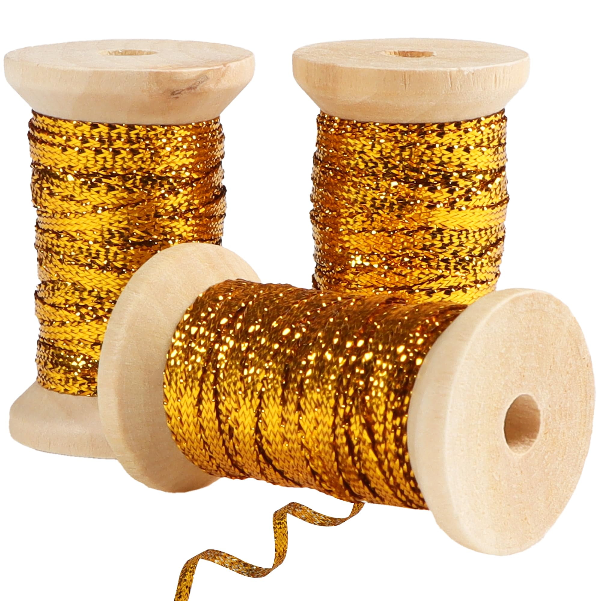 RIBBOOO Gold Thin Ribbon DHF10 1/8 inch Metallic Braided Double Faced ...