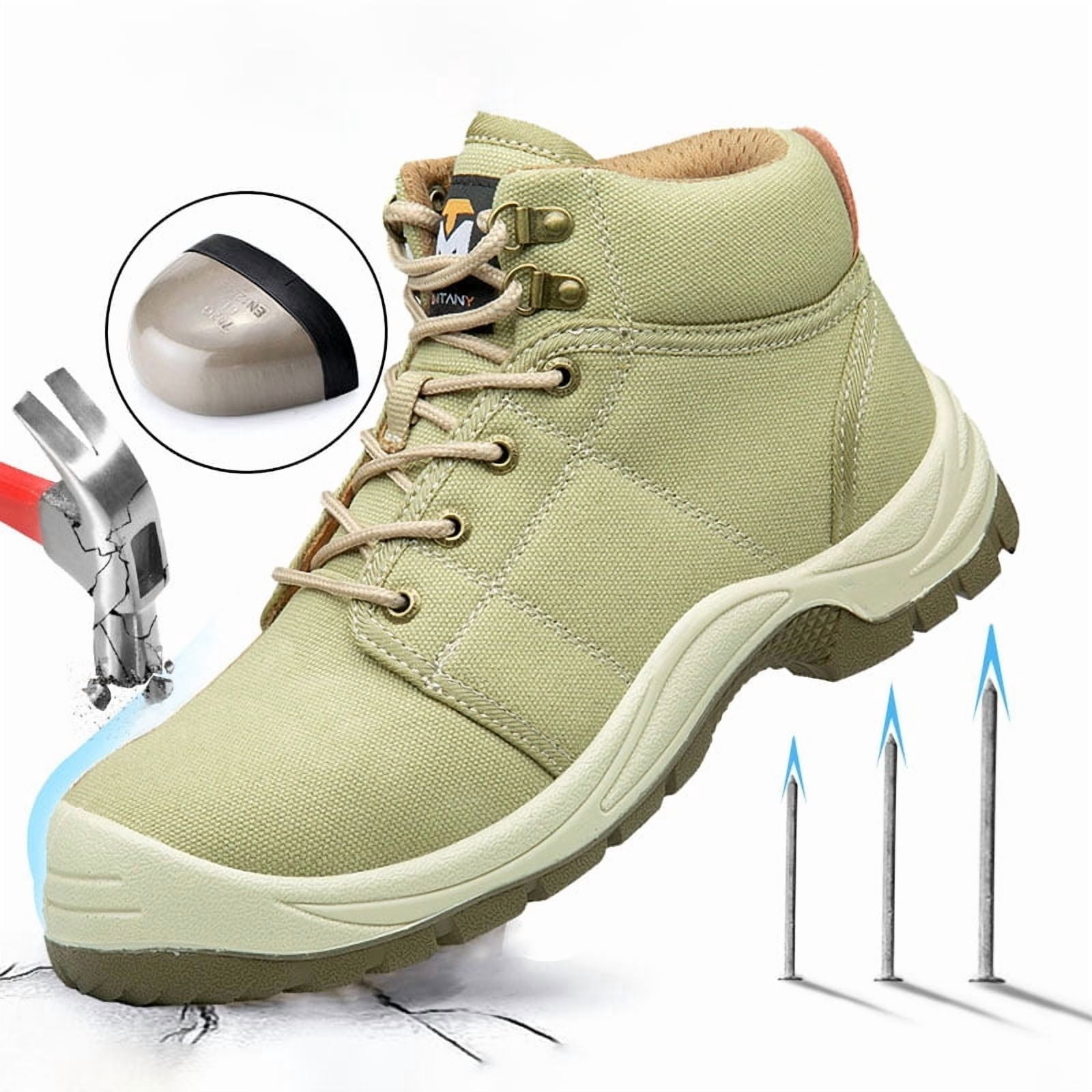 RIBONGZ Men's Steel Toe Work Boots Anti smashing Puncture-resistant ...