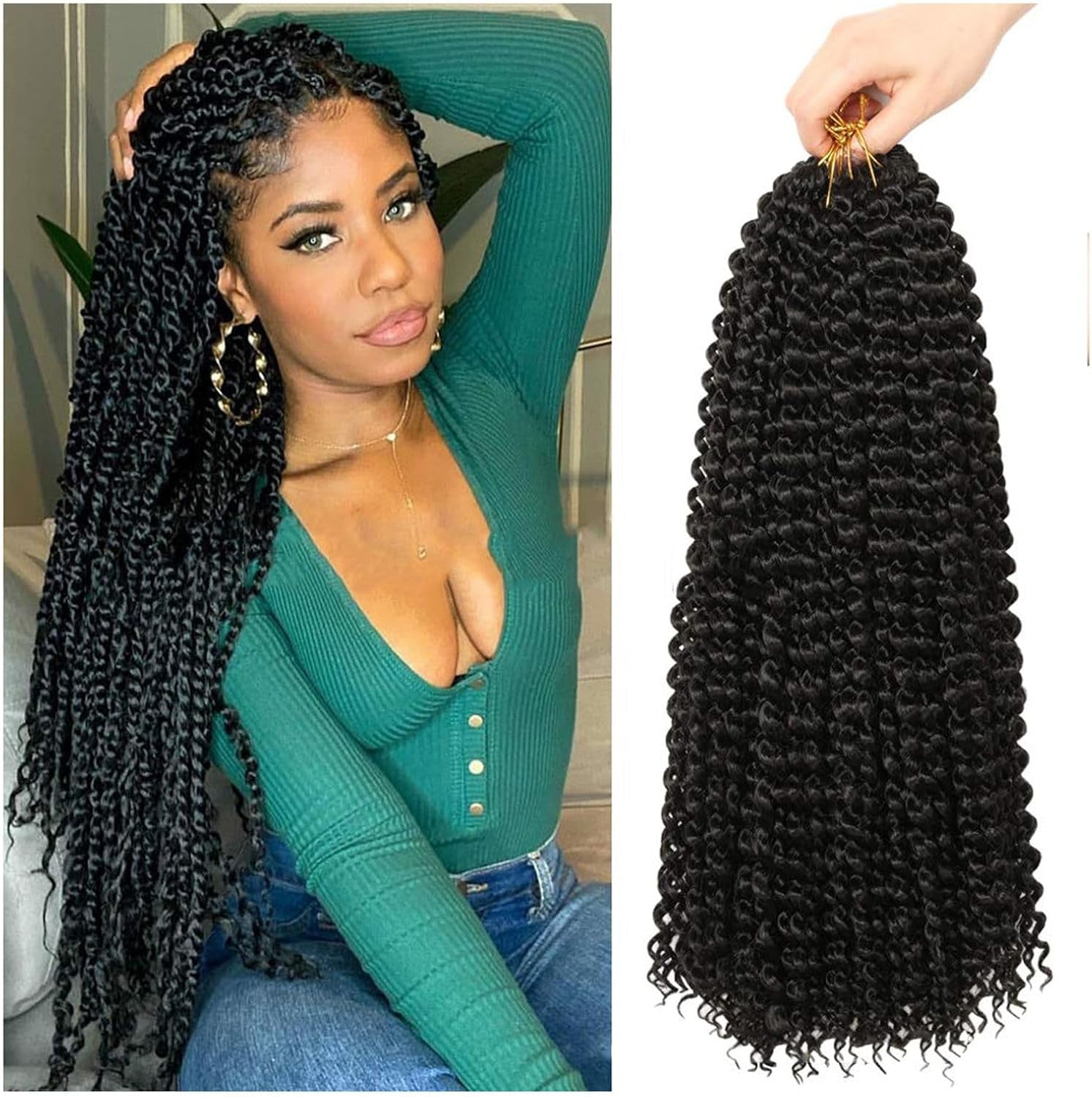 RIBONI Passion Twist Hair 18 Inch Black Water Wave Crochet Hair 22 ...