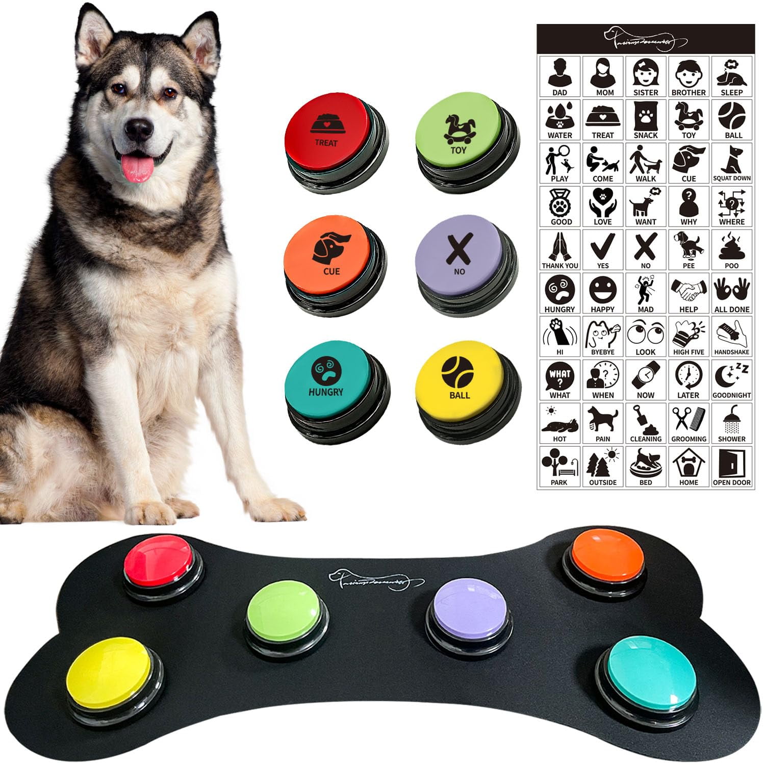 RIBOSY Dog Speech Training YYF14 Buzzer Set, 6 Buttons with Non-Slip ...