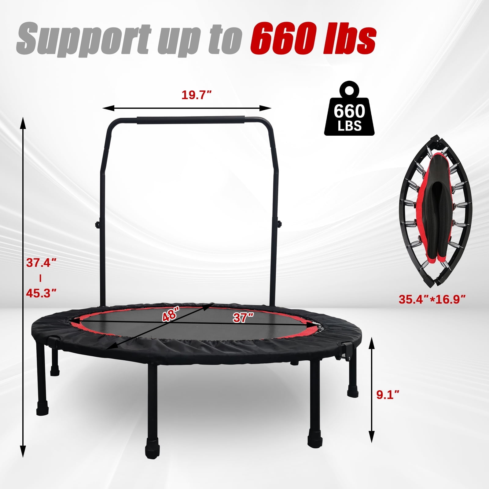 RICAN 48" Exercise Mini Trampoline, Foldable Rebounder Mini Trampoline ...