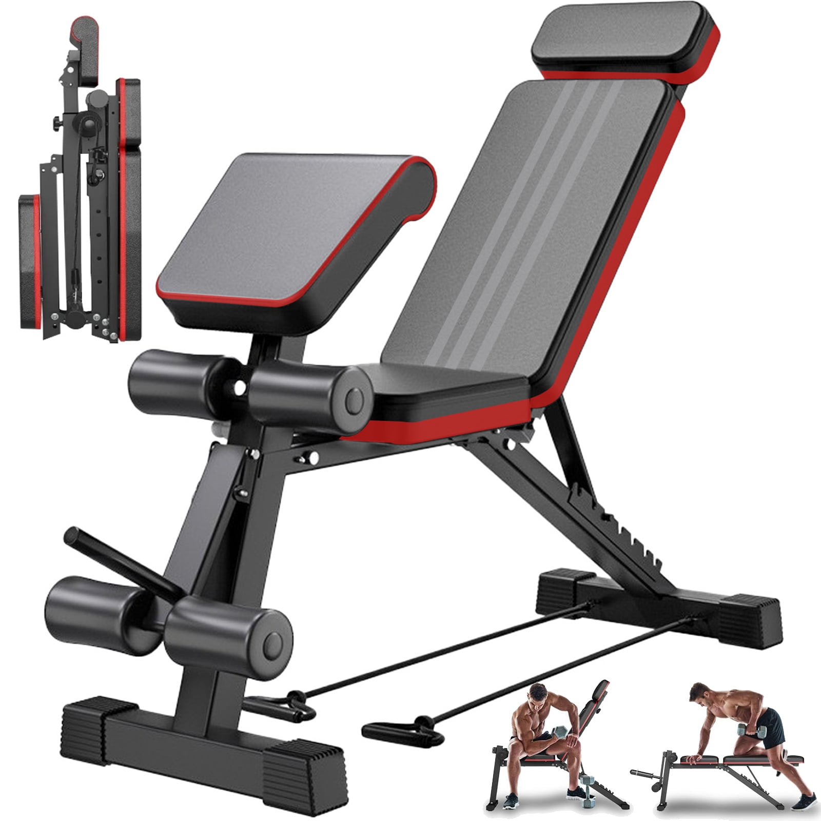 Baokaler 7 Levels Adjustable Weight Bench with Extended Headrest & Leg Extension, Foldable ...