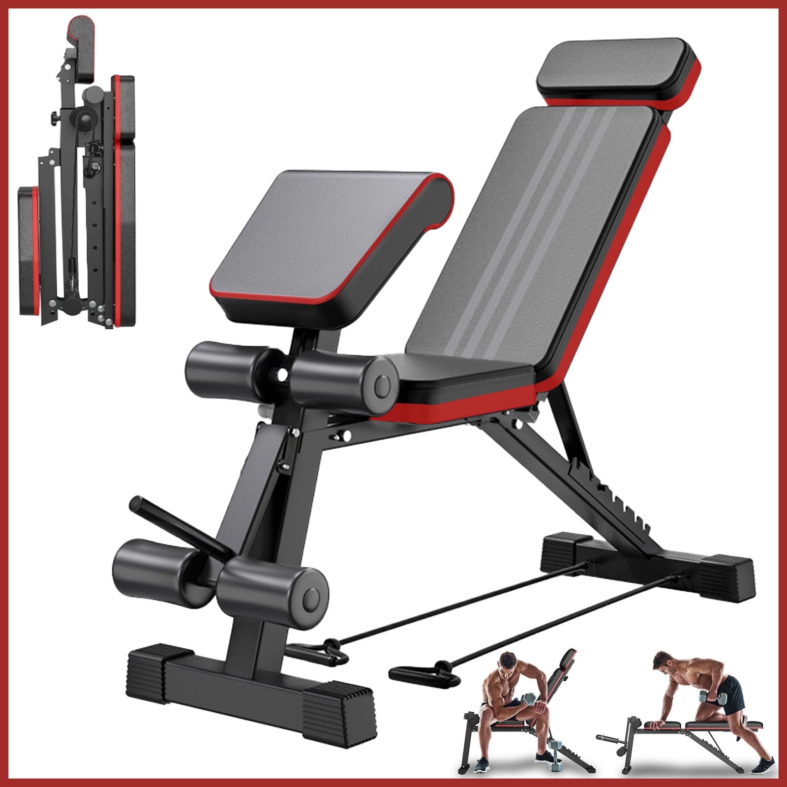 RICAN 7 Levels Adjustable Weight Bench with Extended Headrest & Leg Extension, Foldable Dumbbell ...