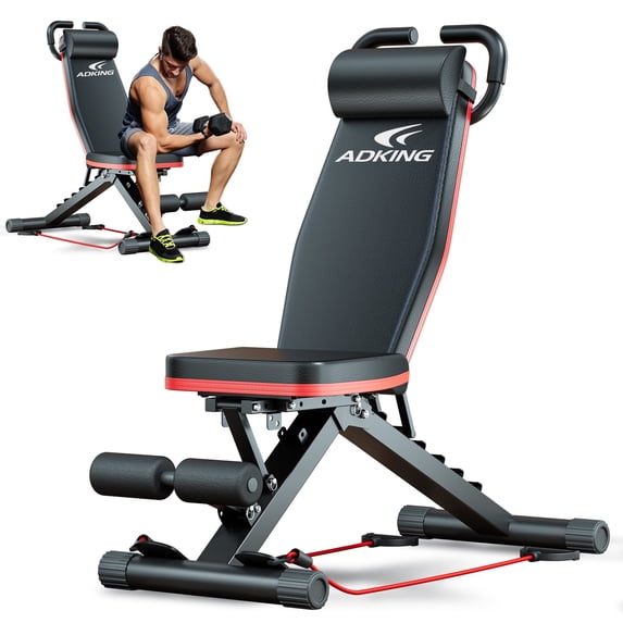 RICAN Foldable Weight Bench with Resistance Bands, Adjustable Weight ...
