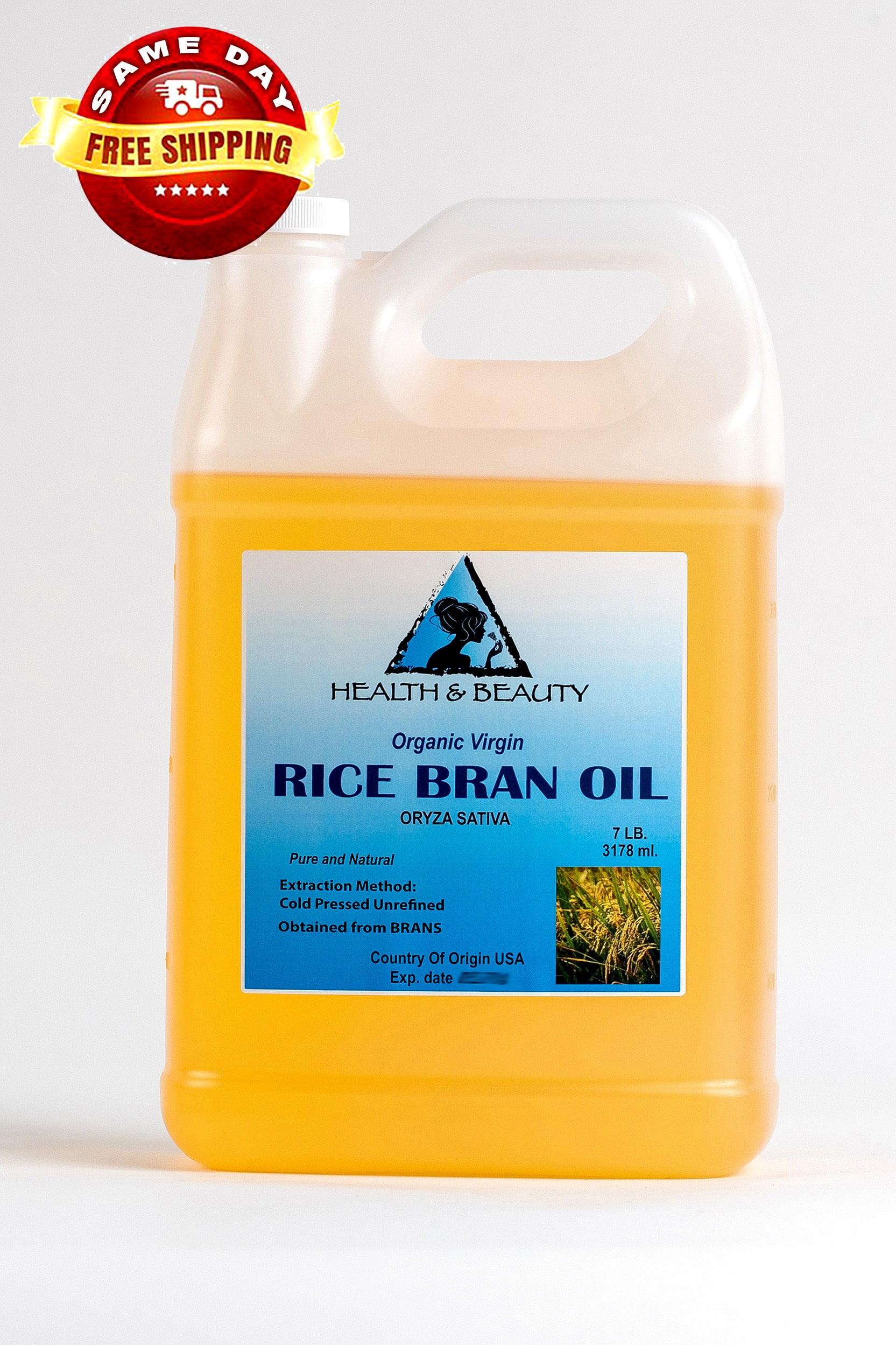 Organic Unrefined Cold Pressed Virgin Rice Bran Oil, 7 LB - Pure ...