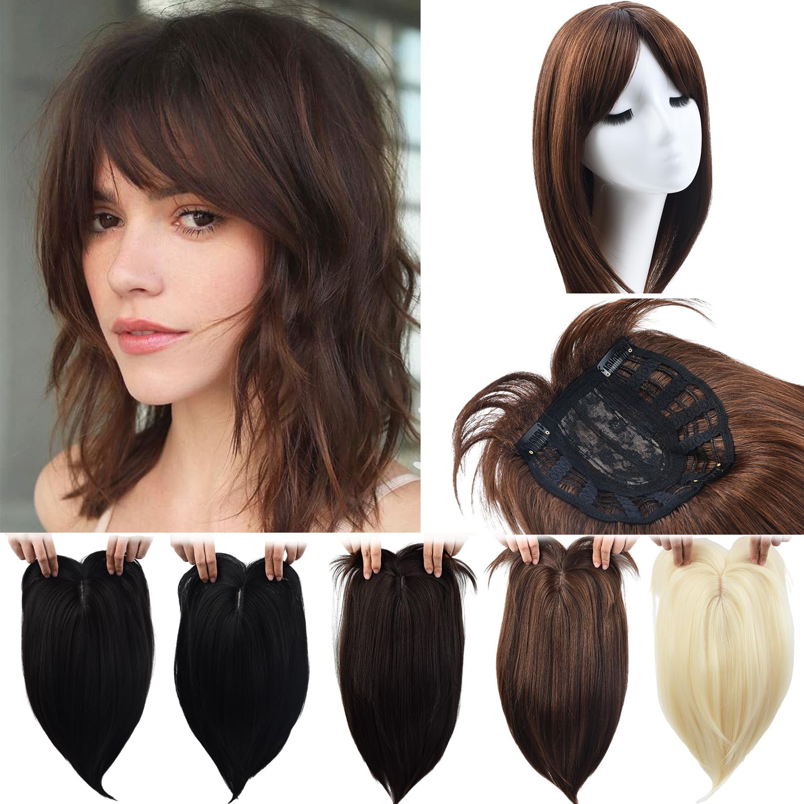 RICH BRIA Hair Toppers with Bangs for Thin Hair Synthetic Hair Topper ...
