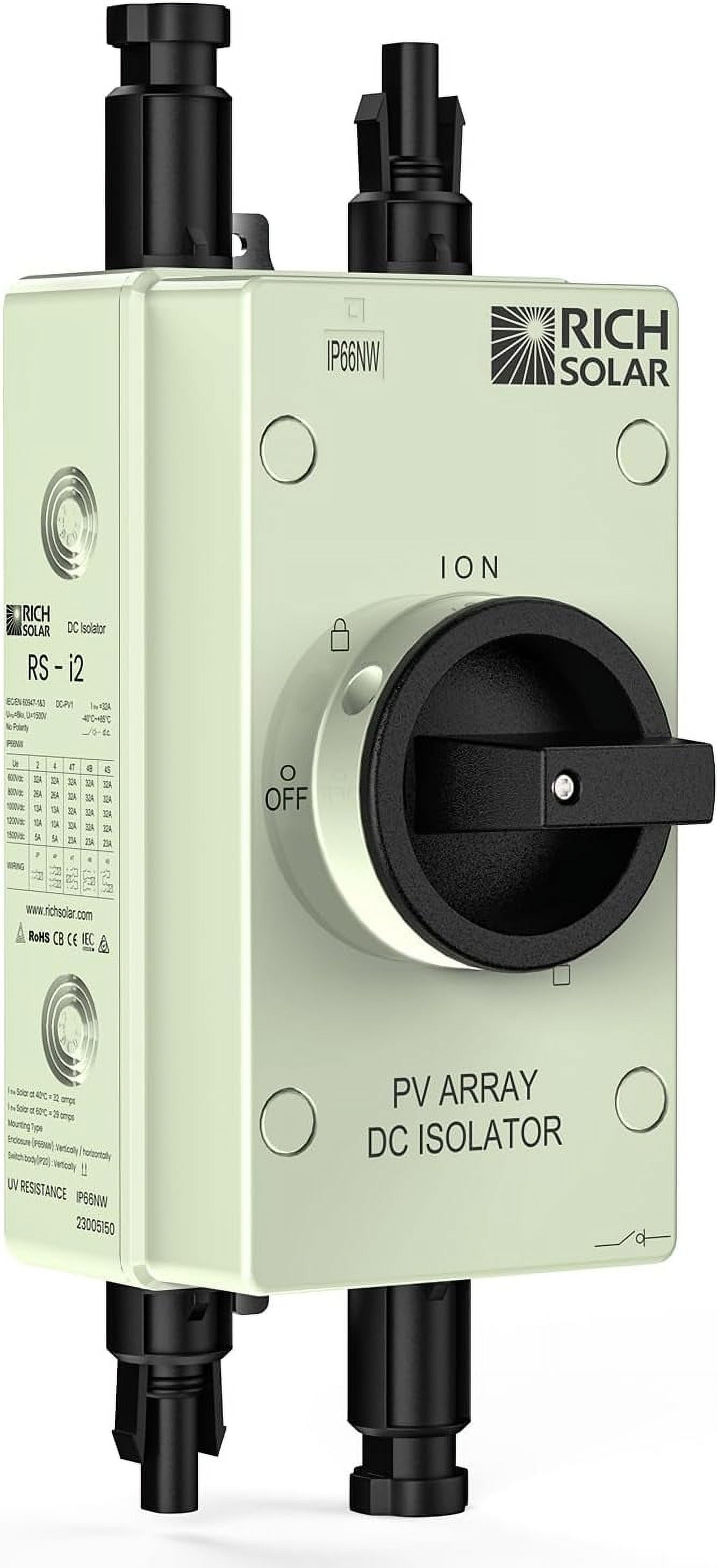 RICH SOLAR Solar PV DC Quick Disconnect Switch 1500V 32 Amps, RS-i2 ...