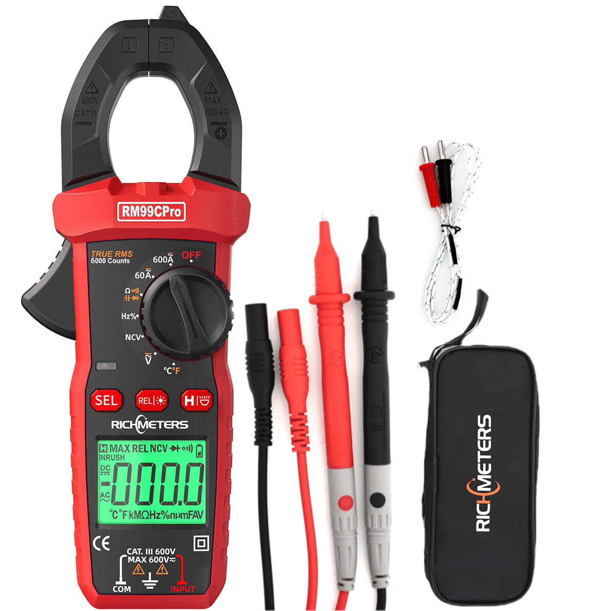 RICHMETERS RM99CPro ACDC600A True-RMS Digital Clamp Meter, Auto-Ranging ...