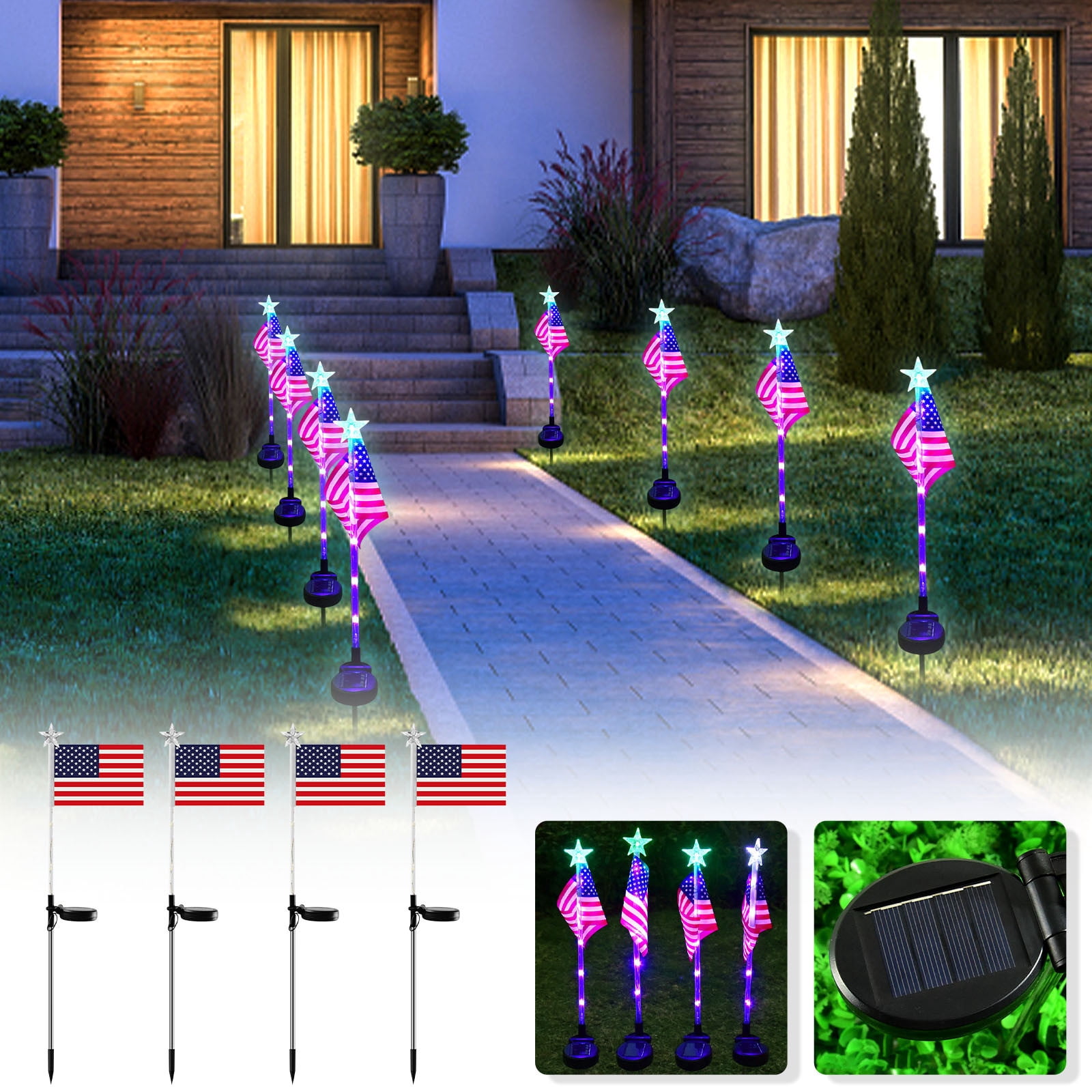 RICHMJ Solar American Flag Pathway Lights - Red, White Blue Yard Glow ...