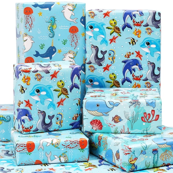 RICHTOP Sea Blue Ocean Gift Wrap Paper, 6 large sheets, 27x39.4 inch ...