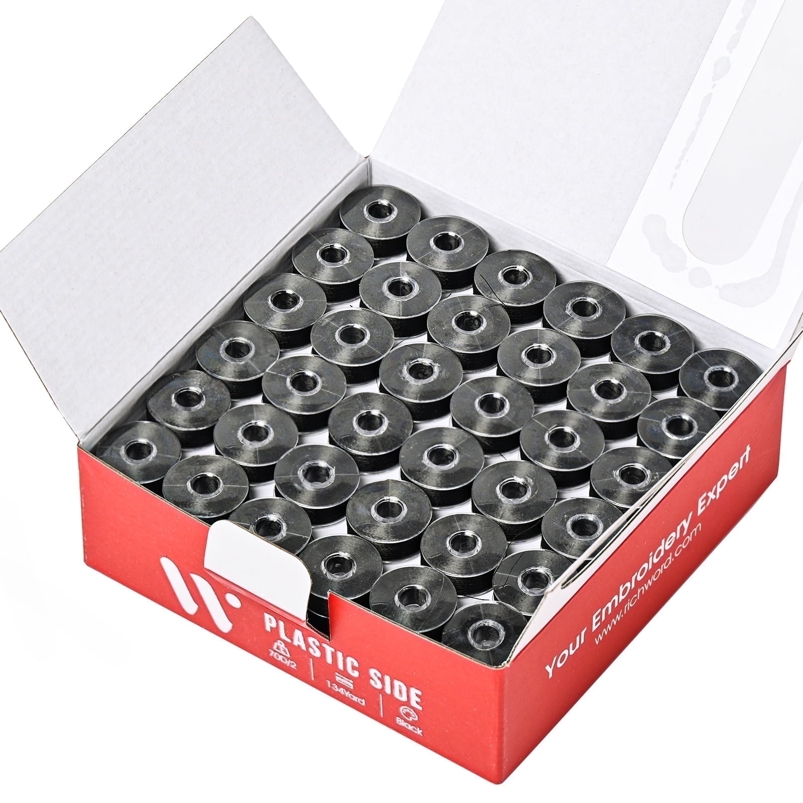 Richword Prewound Bobbins Plastic Sided - L Style, Polyester, Black,144 ...