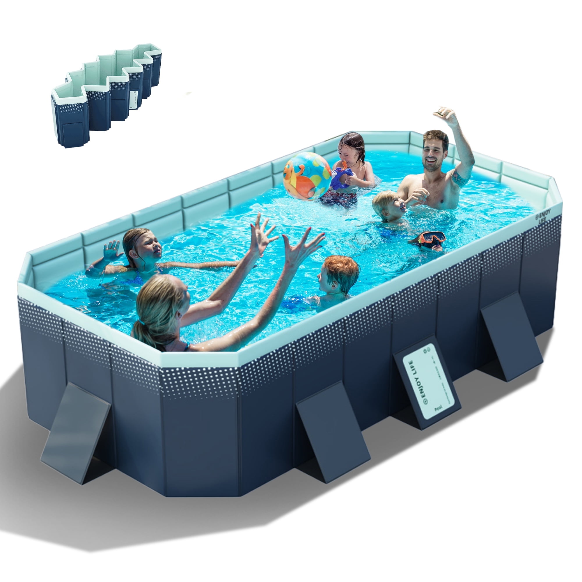 RICHYOUNG 113"Foldable Swimming Pool for 1-8 People, Non-Inflatable ...