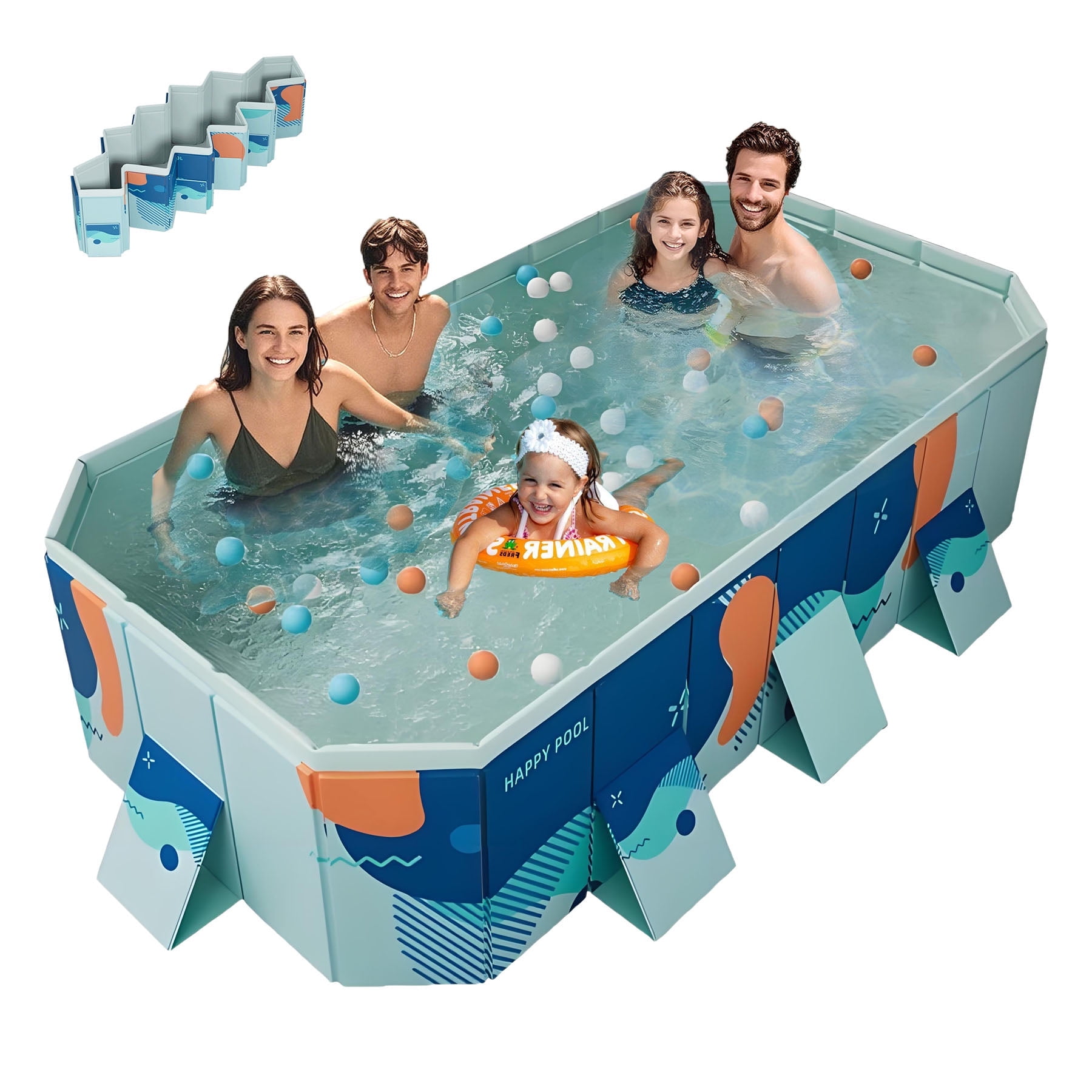 RICHYOUNG 113in Foldable Swimming Pool, Non-Inflatable Rectangular ...