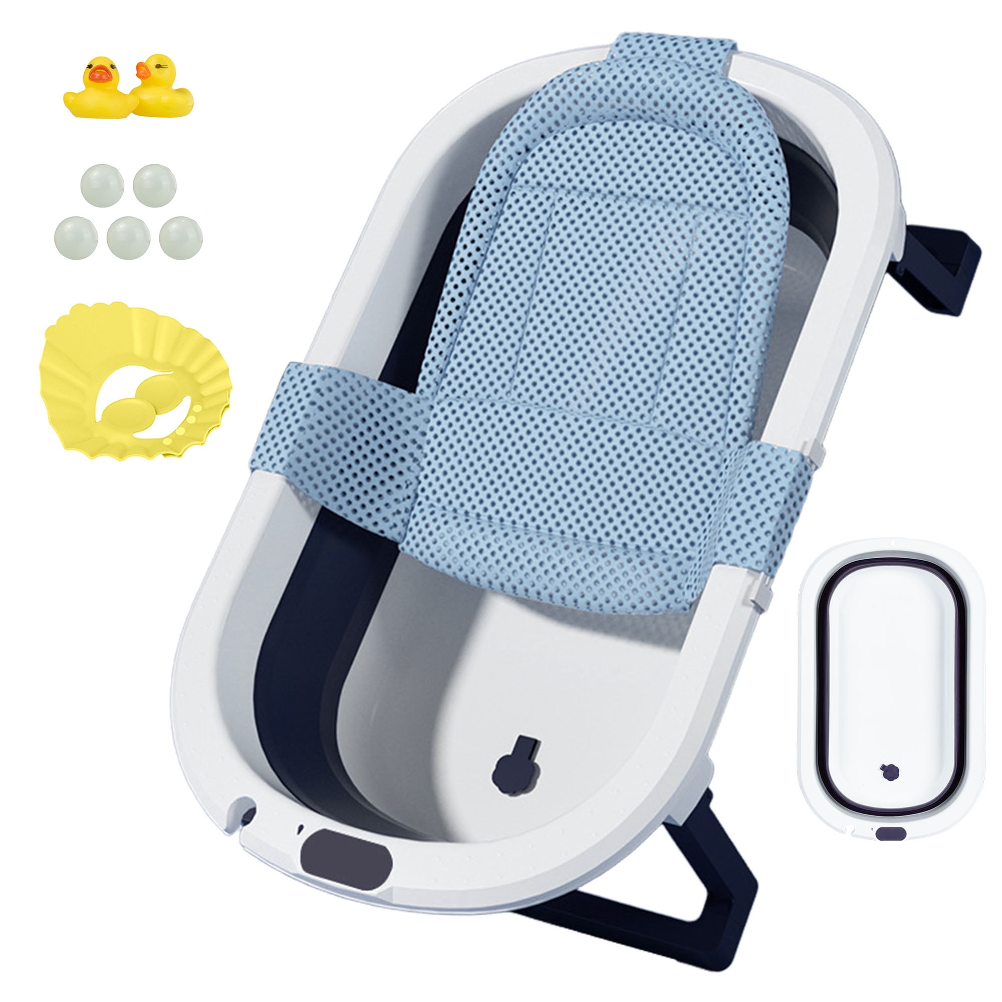 RICHYOUNG 31"Folding Baby Bathtub with Mesh Mat+Toy, Portable Travel ...