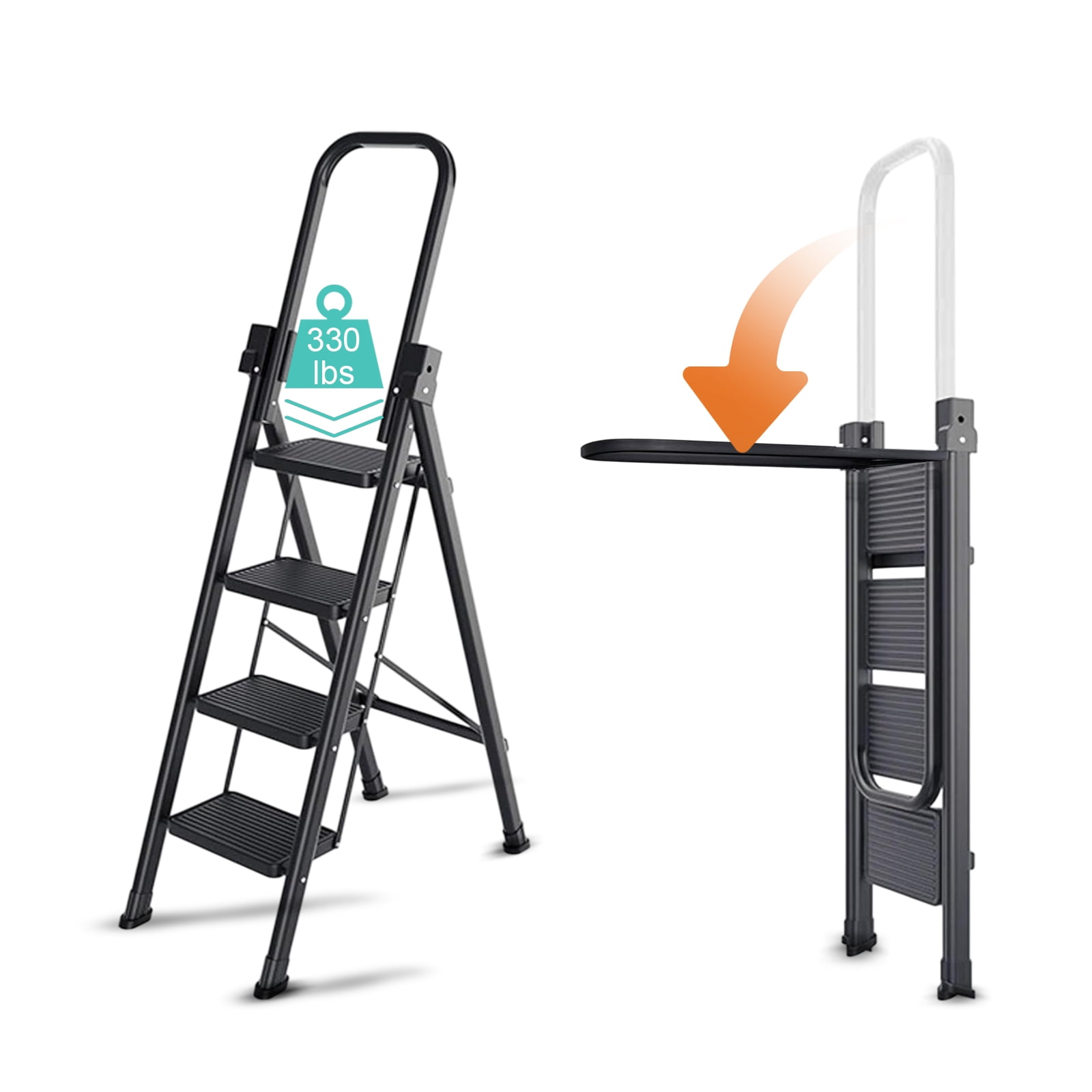 RICHYOUNG 4 Step Folding Ladder,with Foldable Extended Handrail & Wide ...