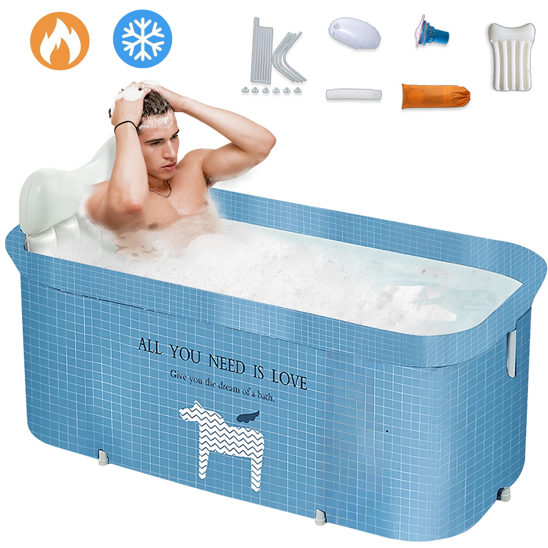 RICHYOUNG 47"Foldable Bathtub for 2 People, Adult Portable Bath Tub for ...