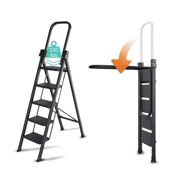 Beuway 5 Step Folding Ladder,with Foldable Extended Handrail & Wide ...