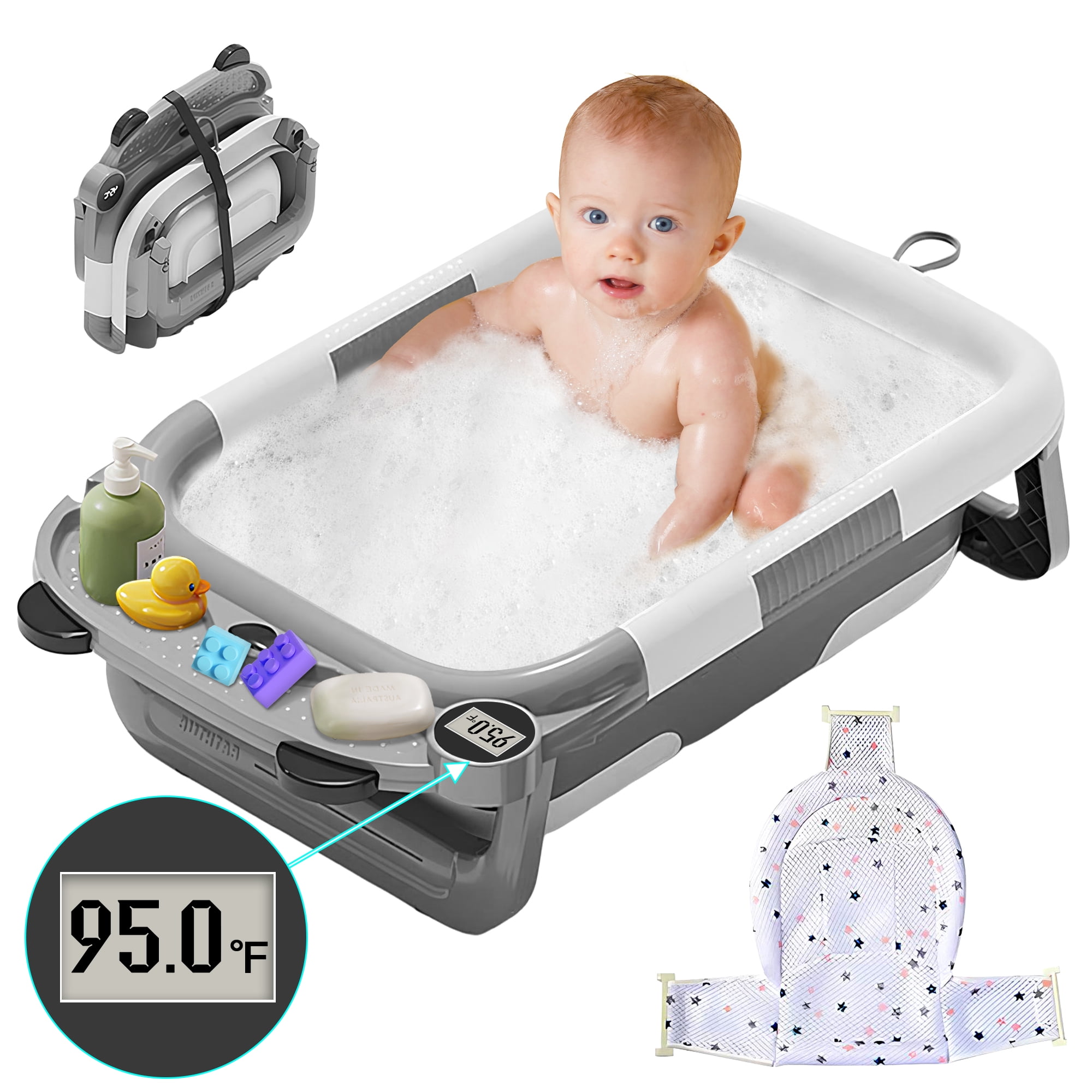 RICHYOUNG Foldable Baby Bathtub, Portable Bath Tub with Thermometer ...
