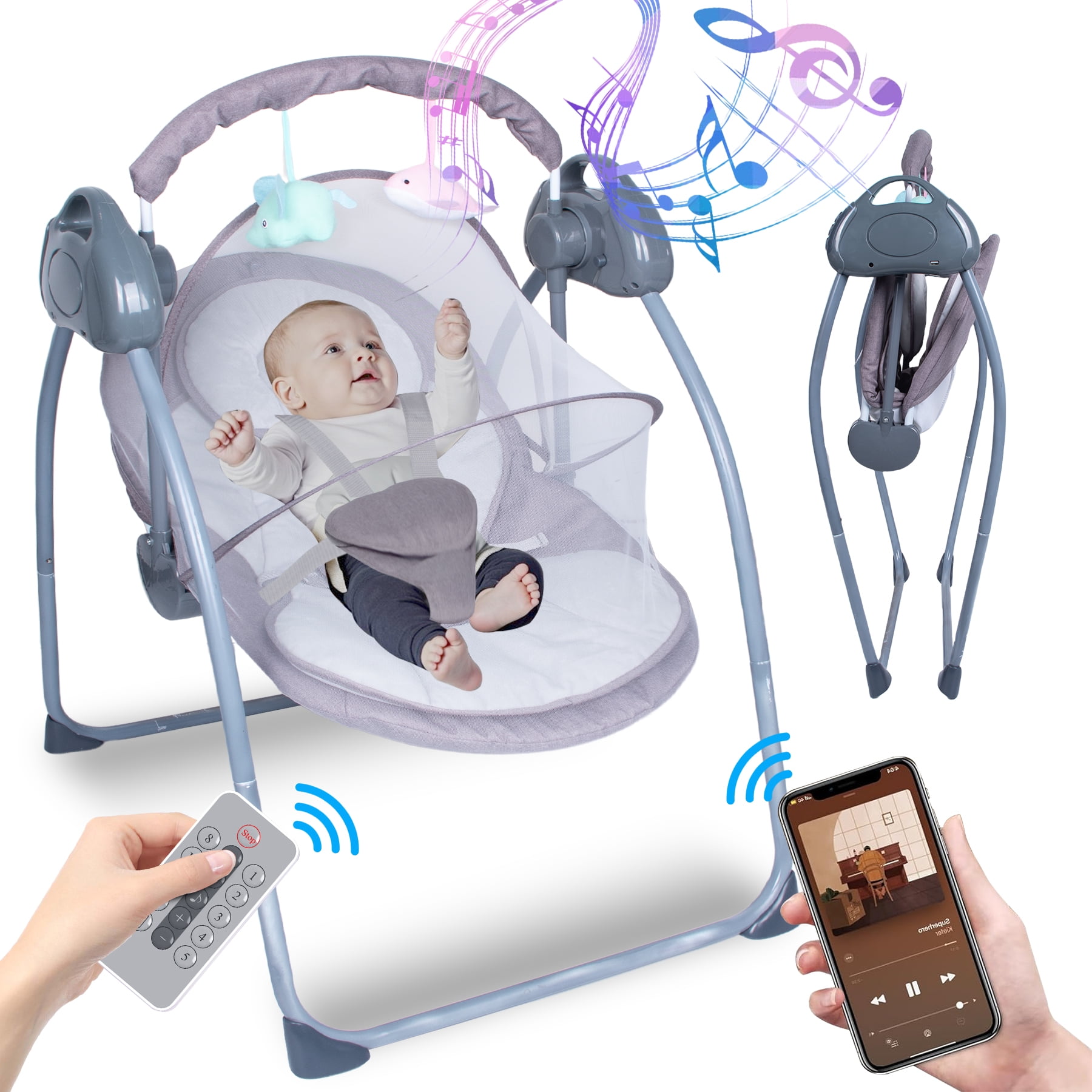 RICHYOUNG Folding Baby Swing for Infant,Bluetooth Music,Remote Control ...