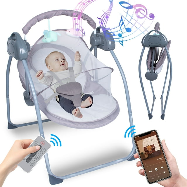 RICHYOUNG Folding Baby Swing for Infant,Bluetooth Music,Remote Control ...