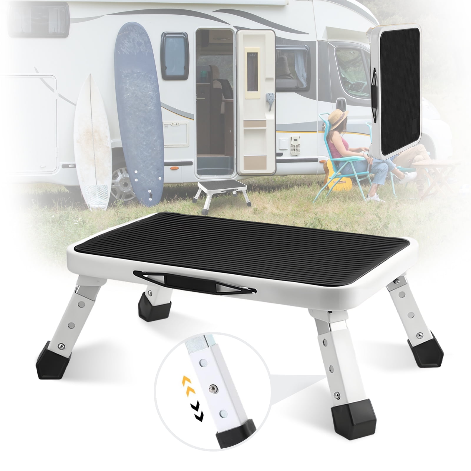 Beuway 3-Level Adjustable Height Folding Step Stool,with Anti-Slip ...