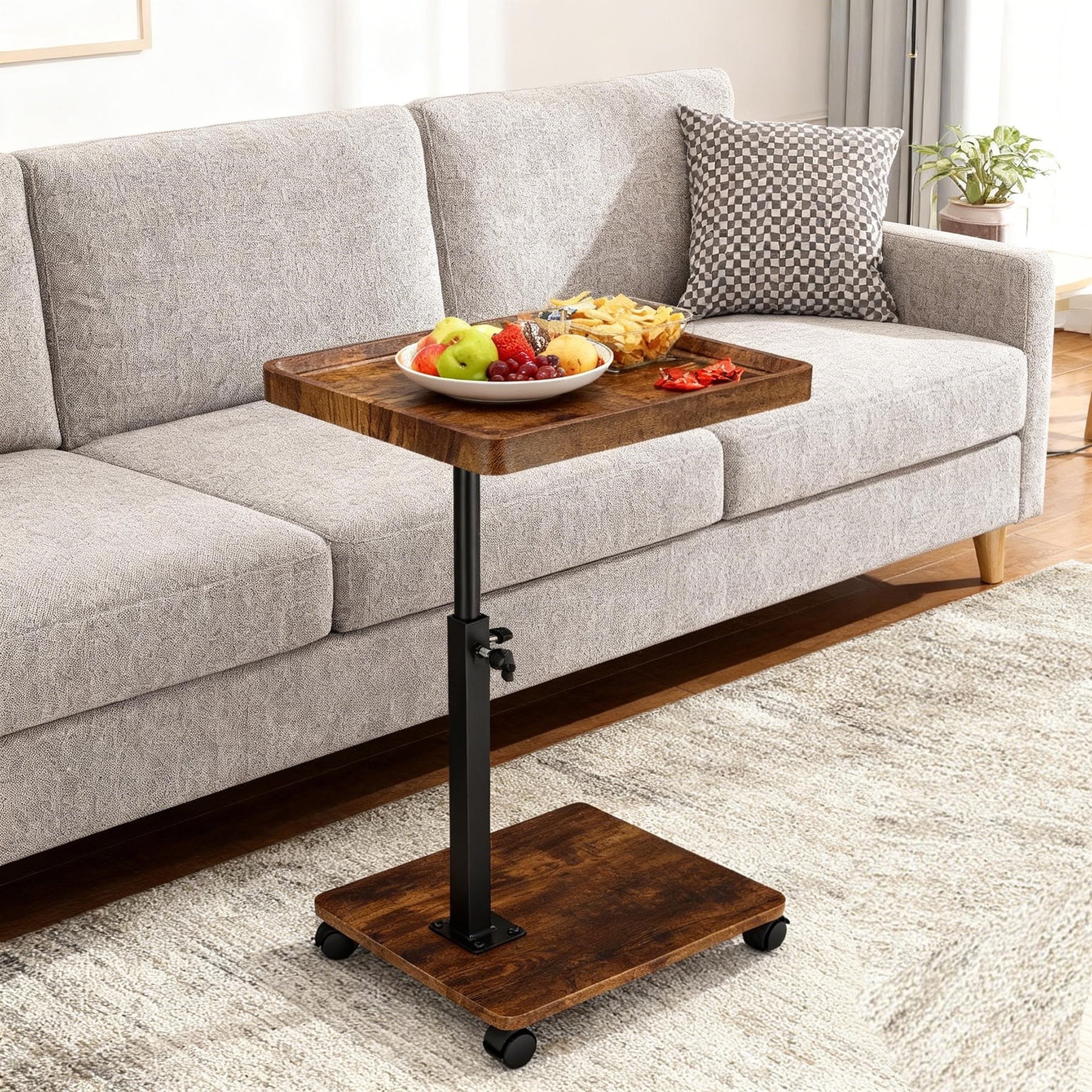 Beuway Edge-Raised C-Shaped Side Table with Wheels,Height Adjustable ...