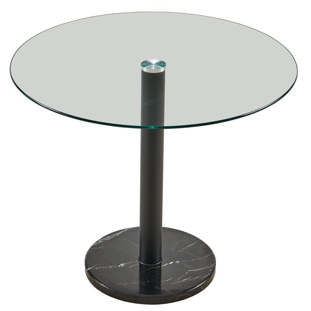 RICOMM Modern Round Kitchen Table Coffee Table with Glass Top and Black ...