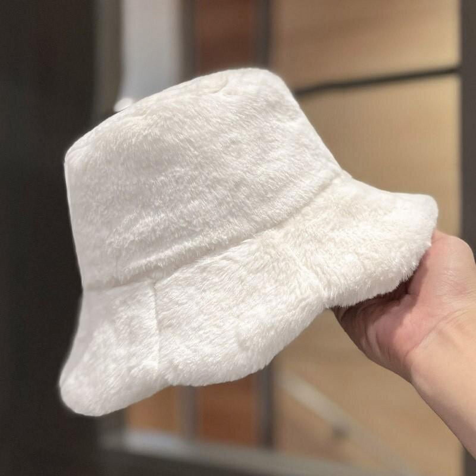 RICYGVM Fashion Plush Bucket Hat For Women Solid Color Fluffy Fur ...