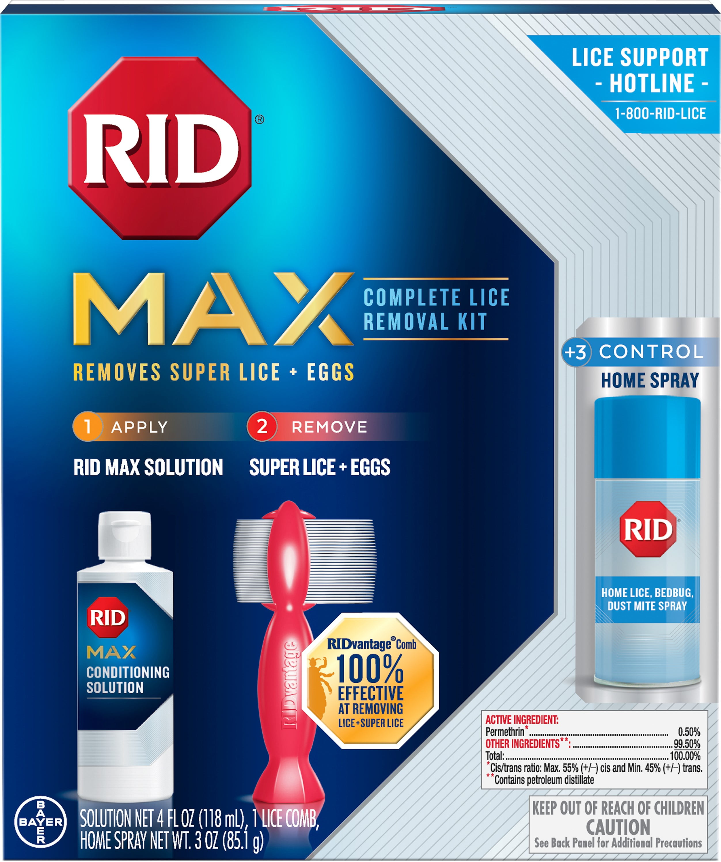 RID MAX Complete LICE REMOVAL KIT Removes Super Lice + Eggs (Pack of 4 ...