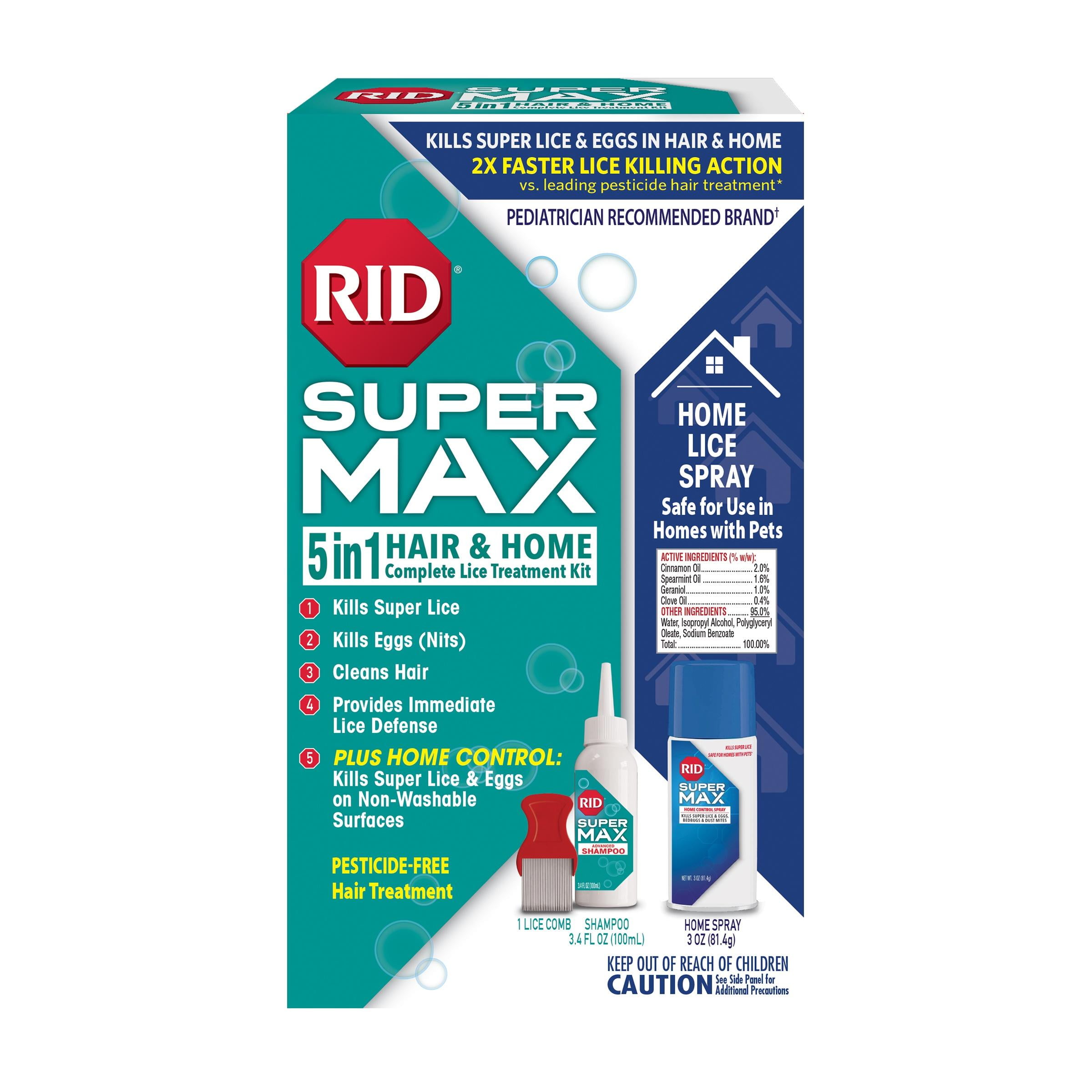 RID SUPER MAX 5-in-1: Hair & Home Complete Lice Treatment Kit, Kills ...