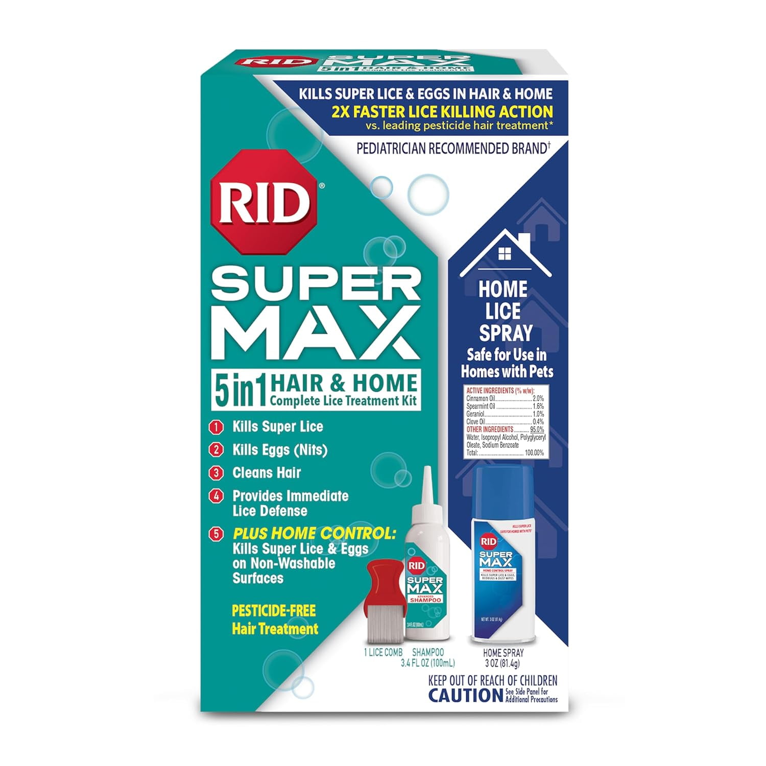 RID Super MAX 5-in-1: Hair & Home Complete Lice Treatment Kit, Kills ...