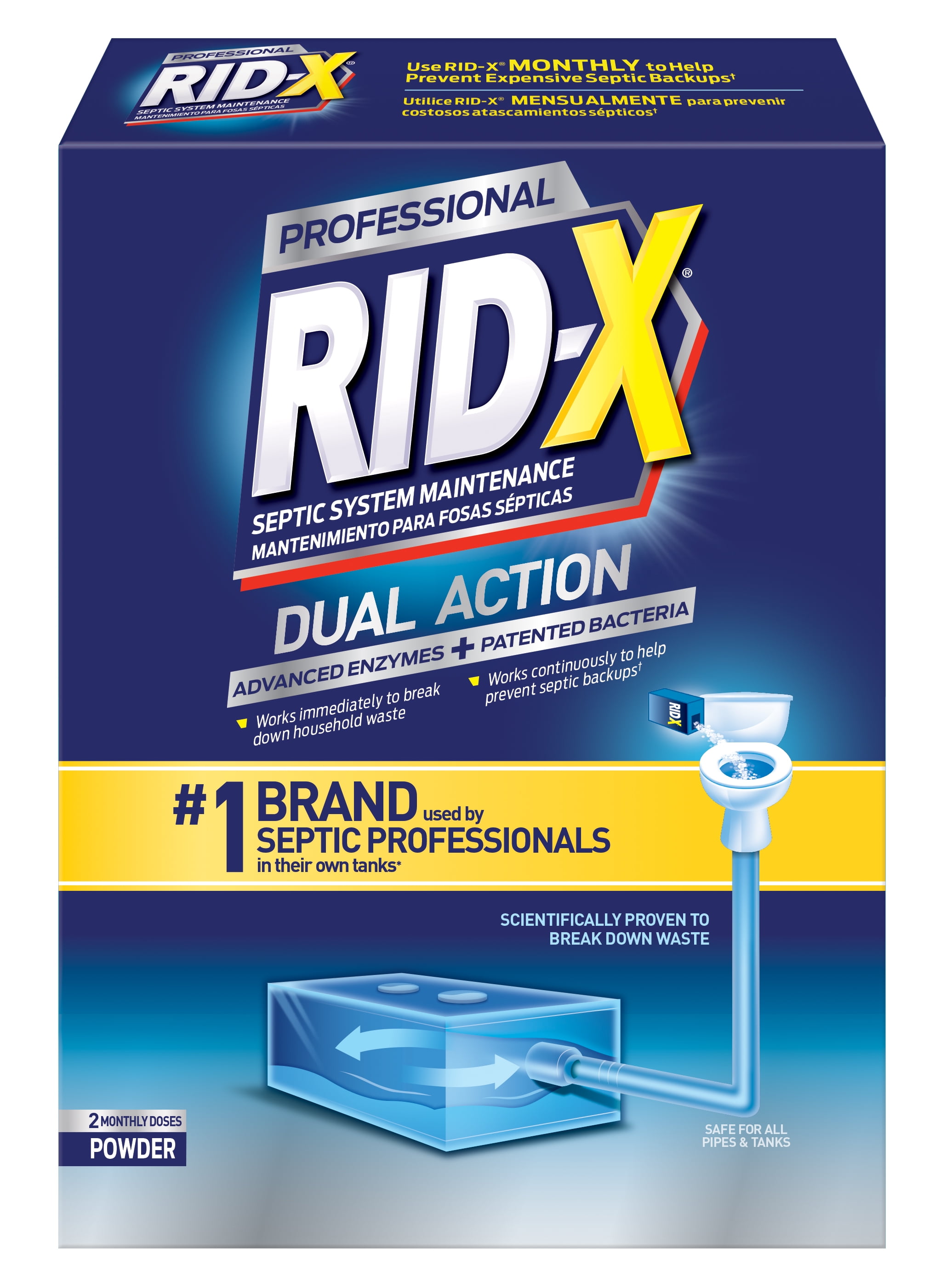 Rid-X Septic Treatment Powder, 19.6oz, 2 Month Supply, Natural Bacteria ...