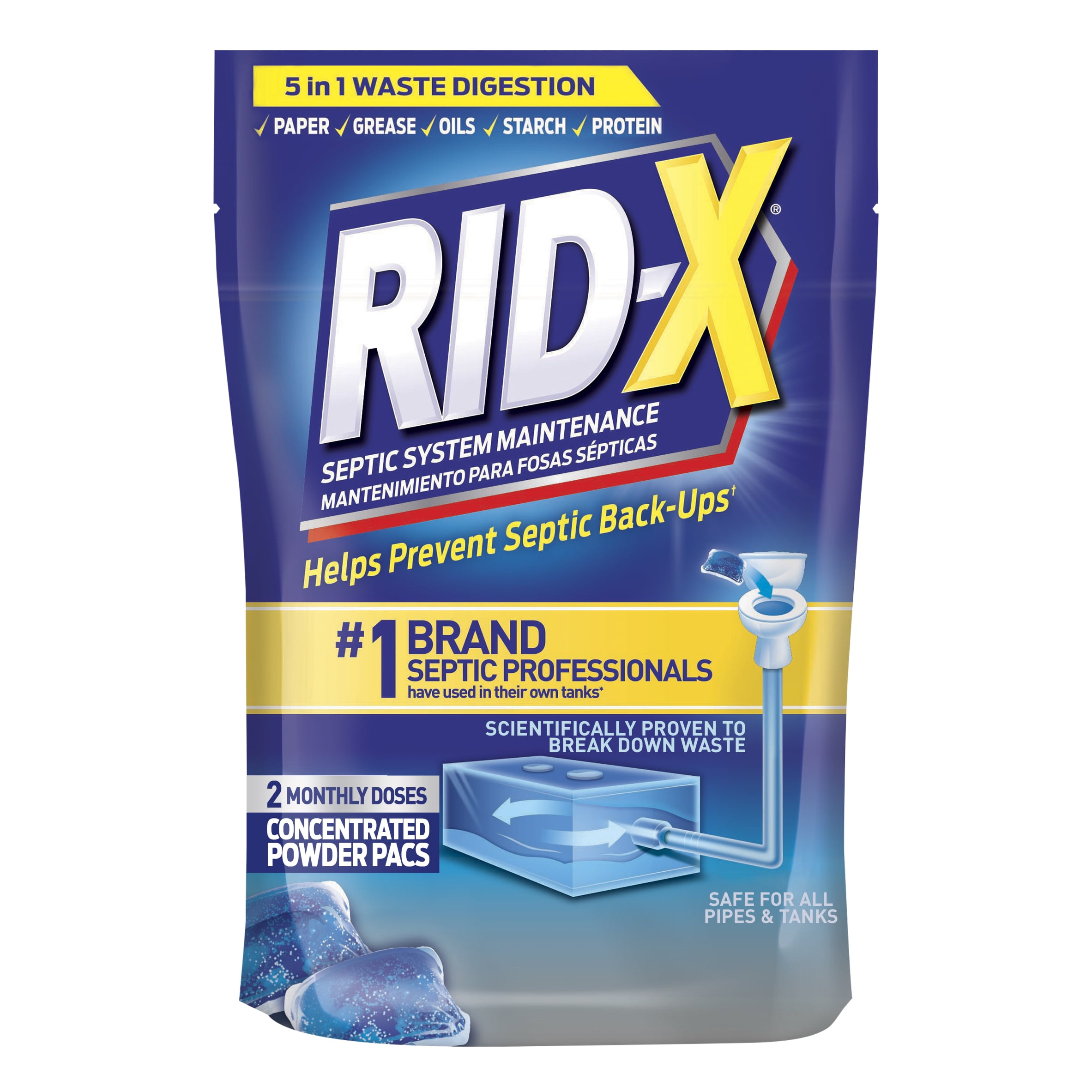 Rid X Septic Tank System Flush Treatment 2 Month Supply Of Septi Pacs 21oz 100 Biobased