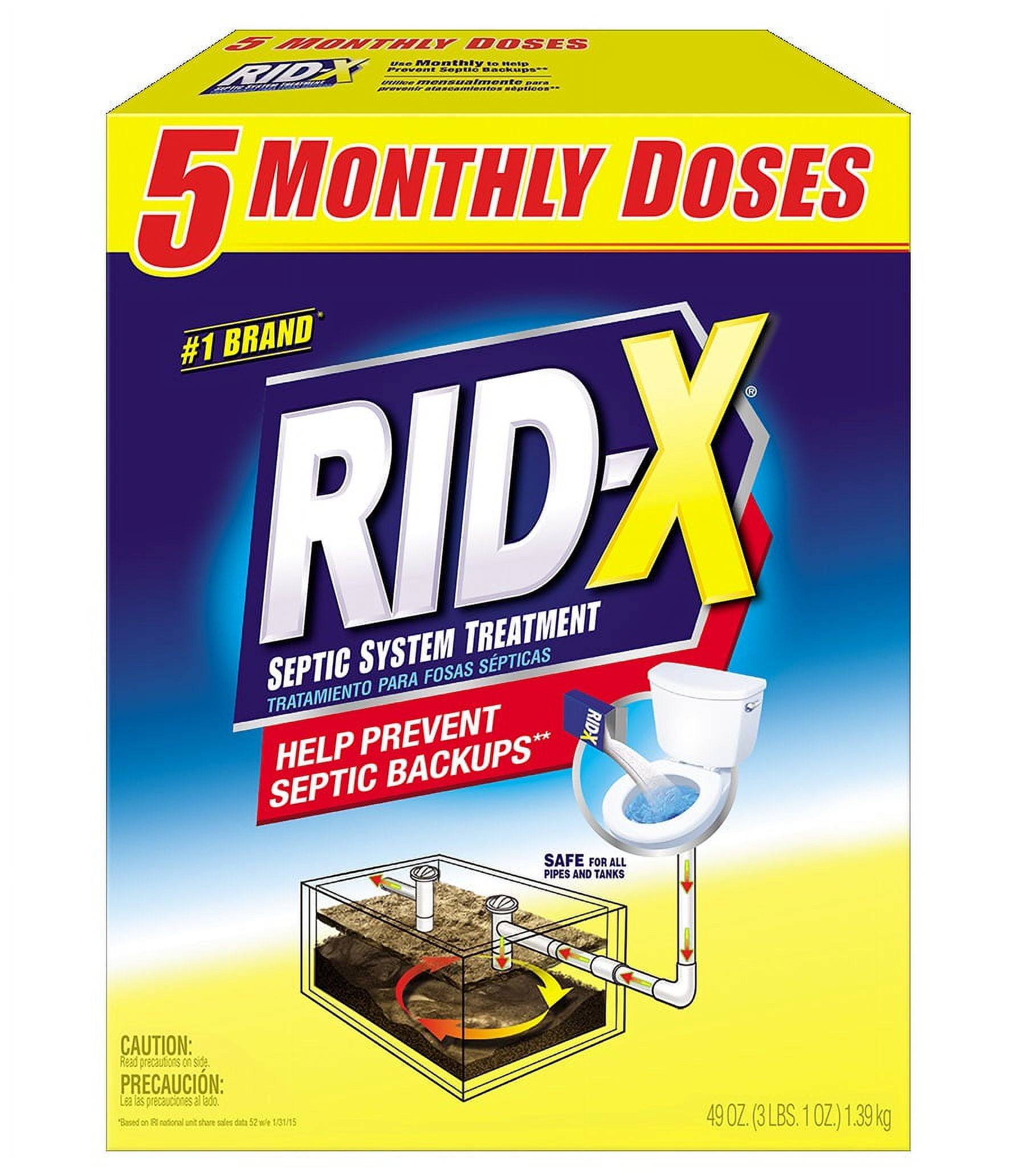 RID-X Septic Tank System Treatment Additive, 5 Month Supply Powder (49 ...