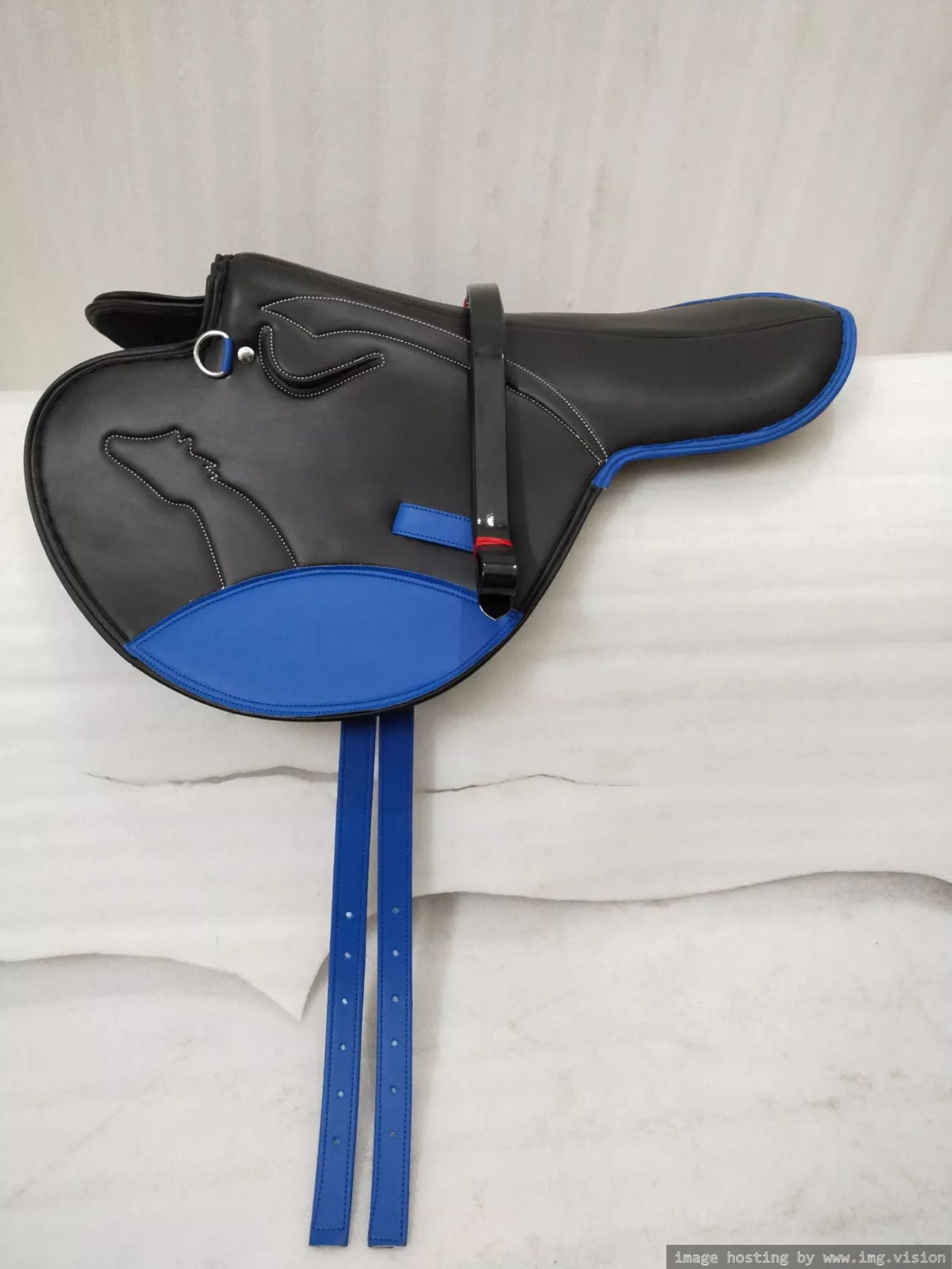 RIDEX PREMIUM LEATHER Blue Color Horse Saddle Bag Synthetic Treeless ...