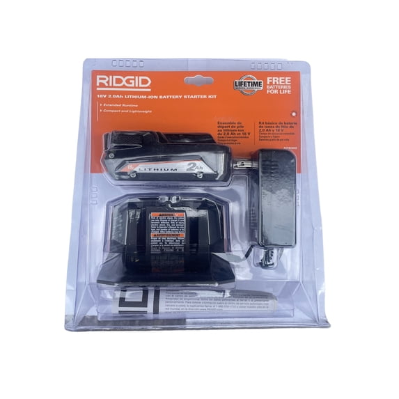 RIDGID 18V Lithium-Ion 2.0 Ah Compact Battery Starter Kit with Charger ...