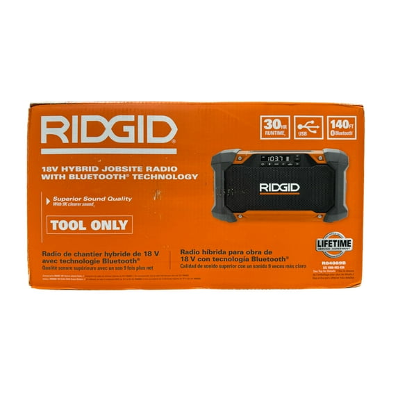 RIDGID 18V Hybrid Jobsite Radio with Bluetooth, Battery Power & AC ...