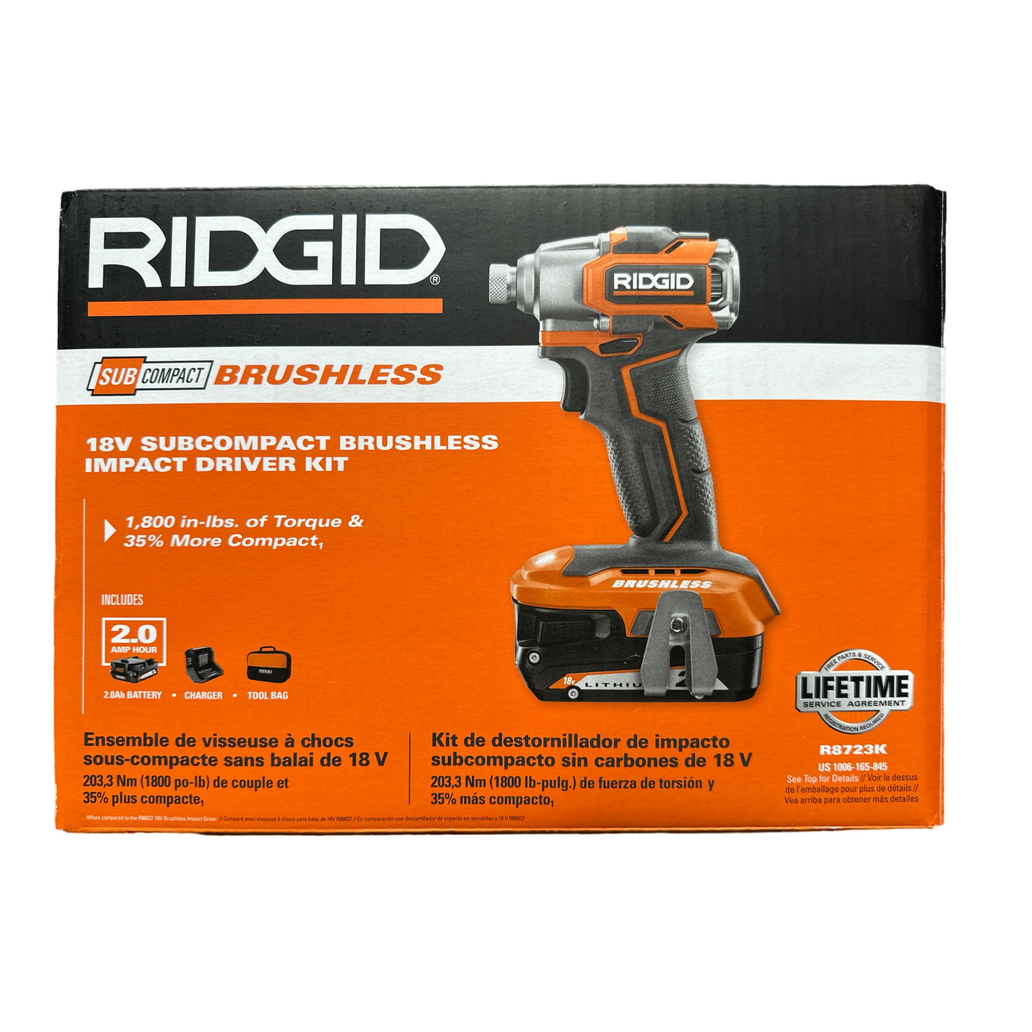 RIDGID 18V SubCompact Brushless Cordless Impact Driver Kit with (1) 2.0 ...