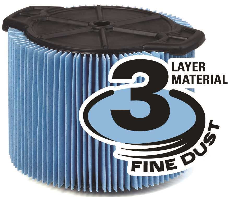RIDGID VF3500 3-Layer Fine Dust Pleated Paper Filter for 3 to 4.5 Gal ...