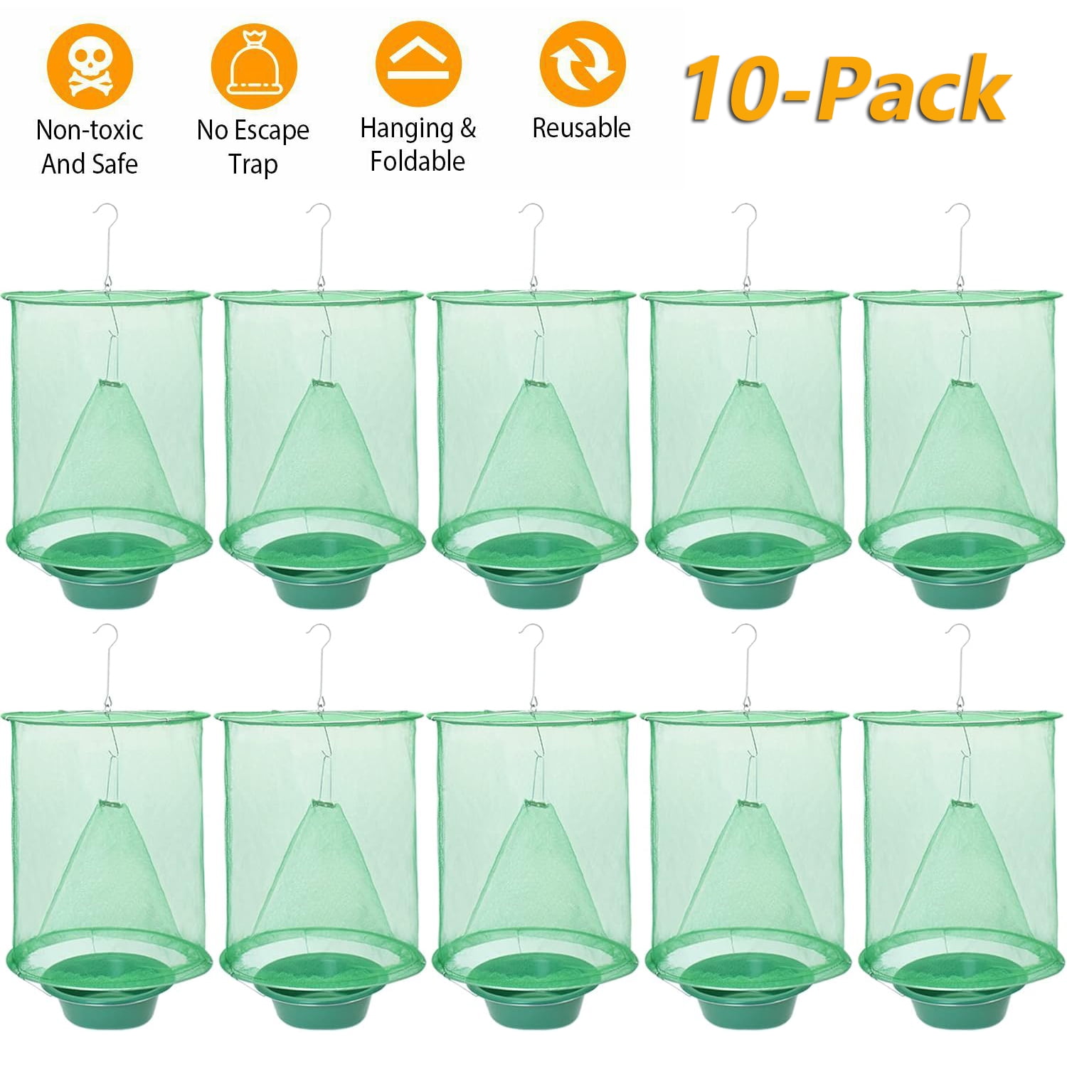 RIDWIND 10-Pack Ranch Fly Trap Reusable Hanging Fly Catcher Cage with ...