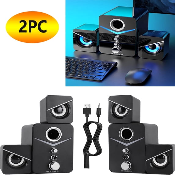 RIDWIND 2PC 3 In 1 Stereo Surround Sound ,Subwoofer PC Speakers with ...