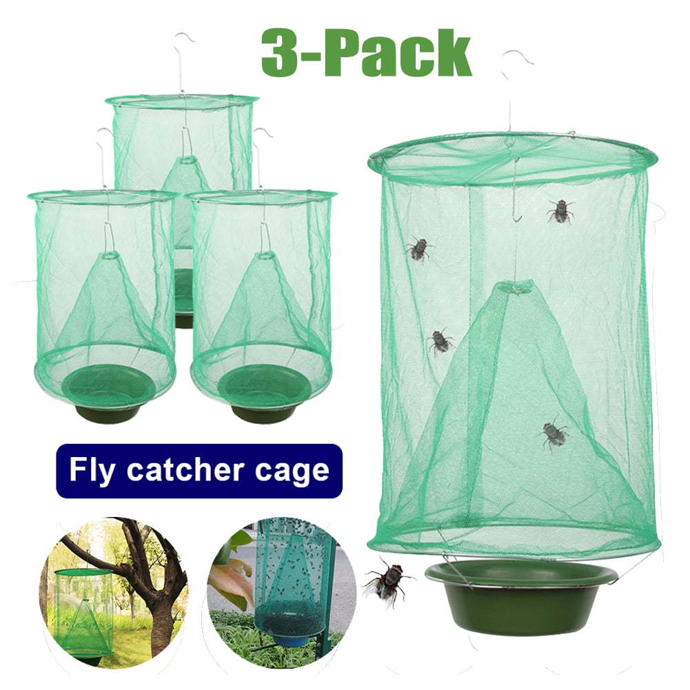 RIDWIND 3-Pack Ranch Fly Trap Reusable Hanging Fly Catcher Cage with ...