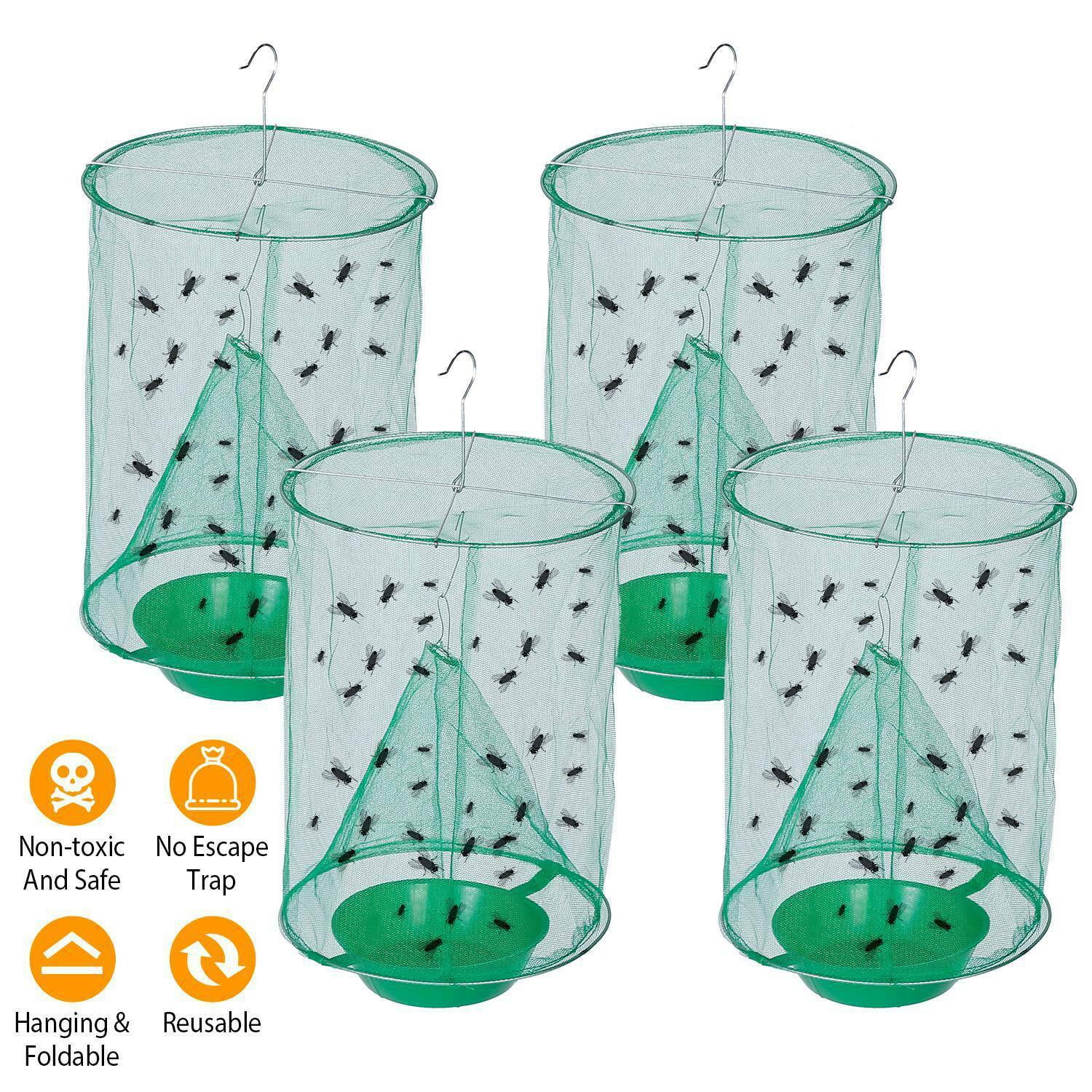 RIDWIND 4-Pack Ranch Fly Trap Reusable Hanging Fly Catcher Cage with ...