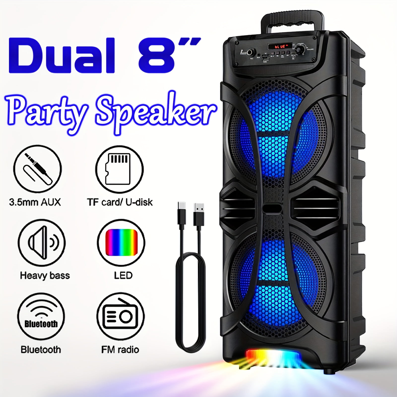 RIDWIND Dual 8" Woofer Party Speaker, Portable Bluetooth PA Speaker ...