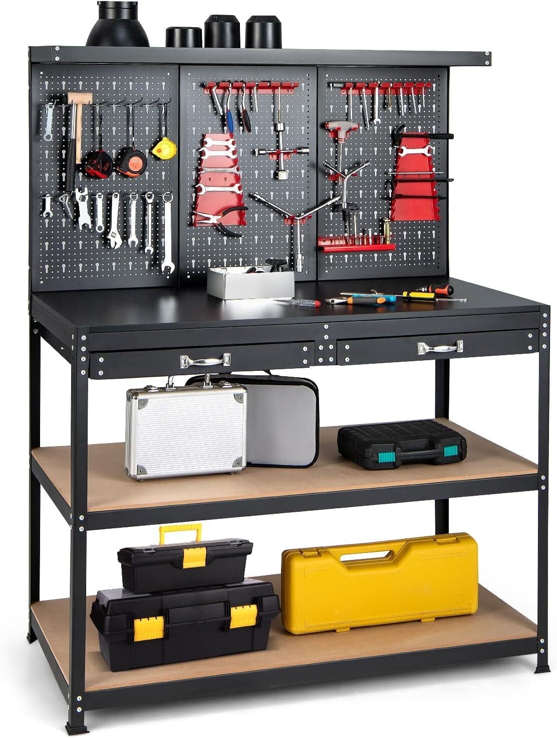 RIEDHOFF 48" Steel Tool Workbench, with 2 Drawers, Heavy-Duty, Pegboard ...