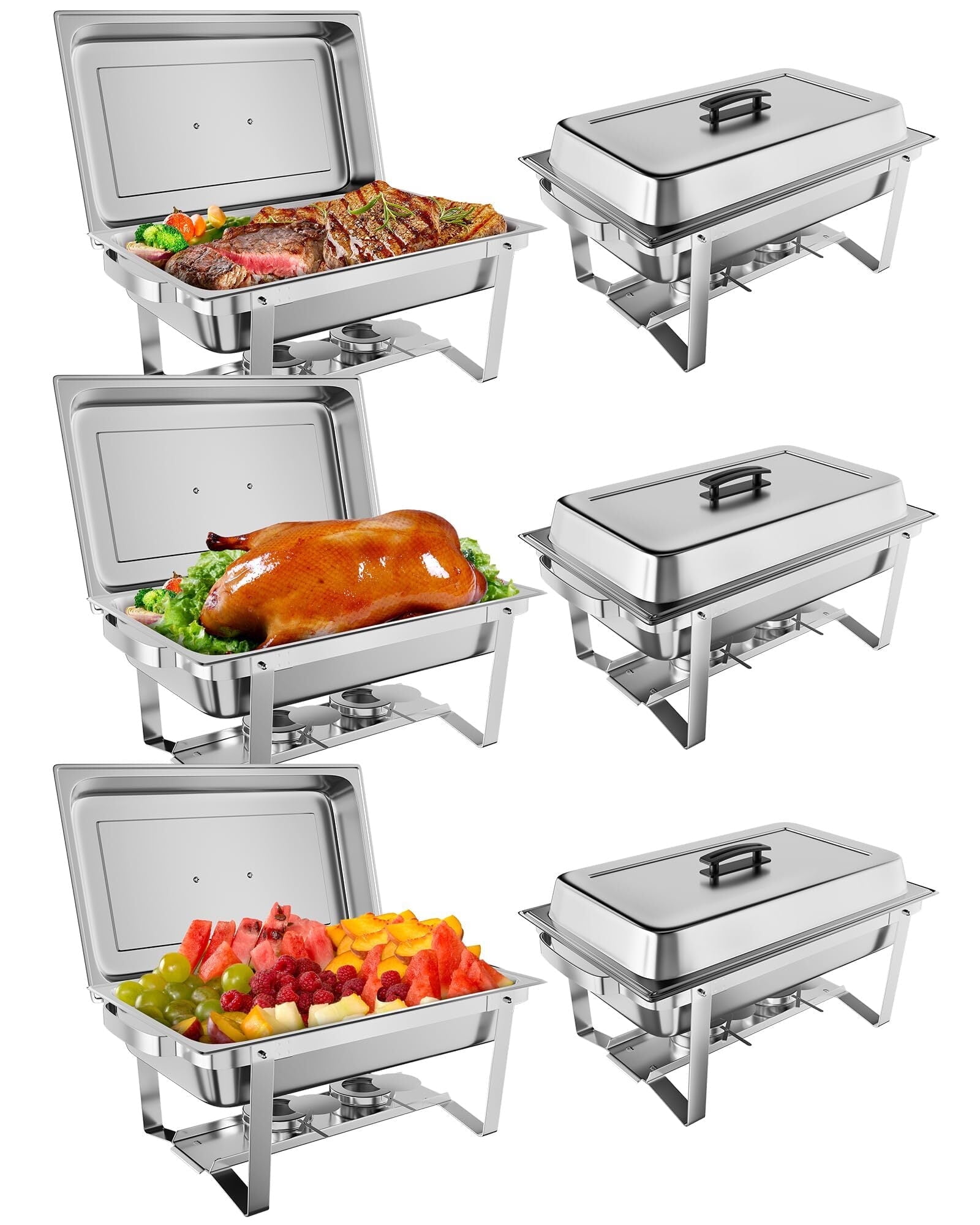 RIEDHOFF 6 Pack 8QT Chafing Dish Buffet Set Stainless Steel Food Warmer Servers Chafer Set with ...
