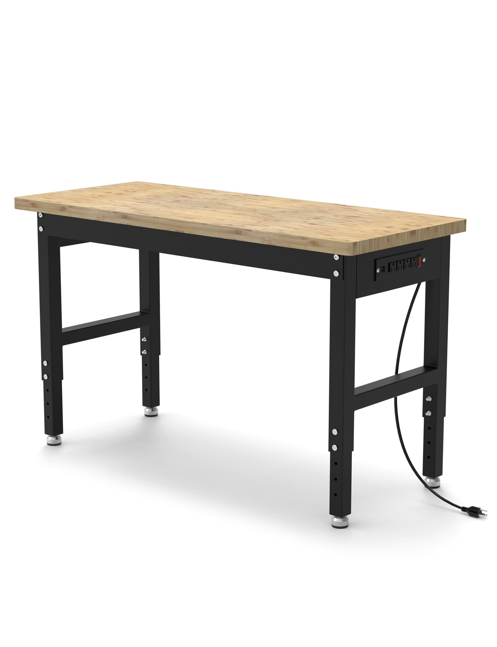 RIEDHOFF Adjustable Height Workbench, 48" Rubber Wood Top Heavy Duty ...