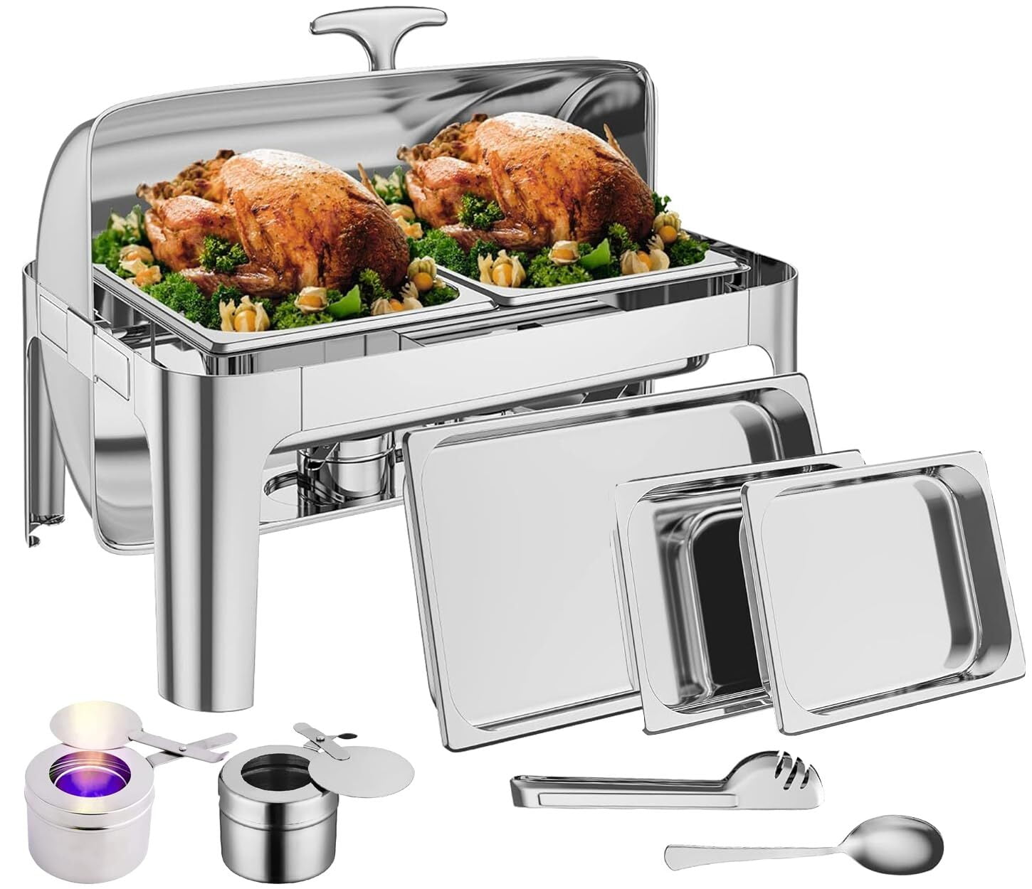 RIEDHOFF Food Warmer, 9QT Rectangular Roll Top Chafing Dishes Buffet ...