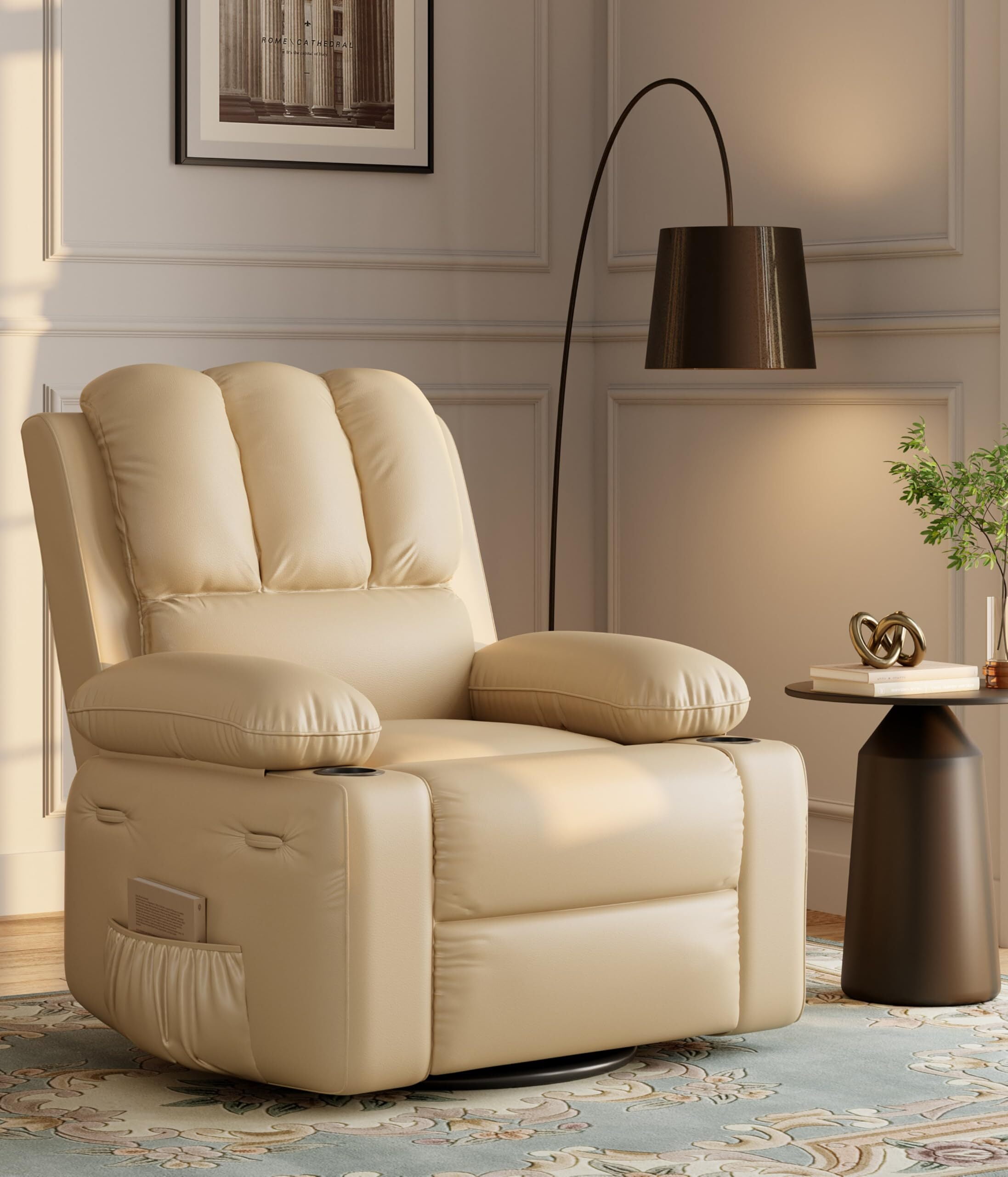 RIEDHOFF Oversized Wide Rocker Swivel Recliner Chair - PU Leather Large ...